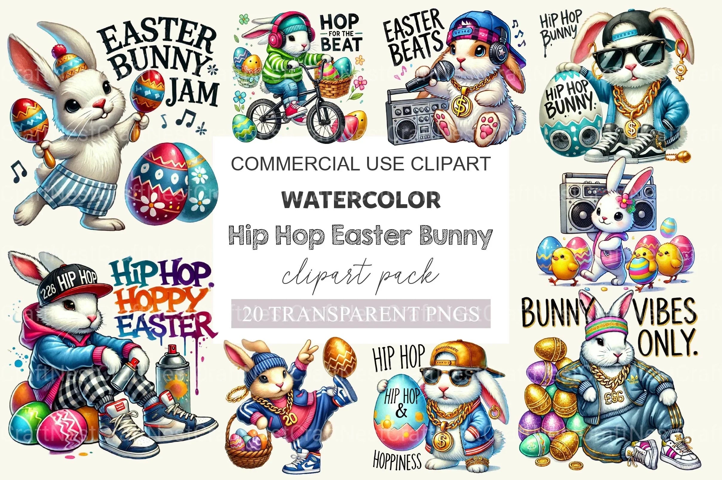Hip Hop Bunny Easter Day Clipart Bundle