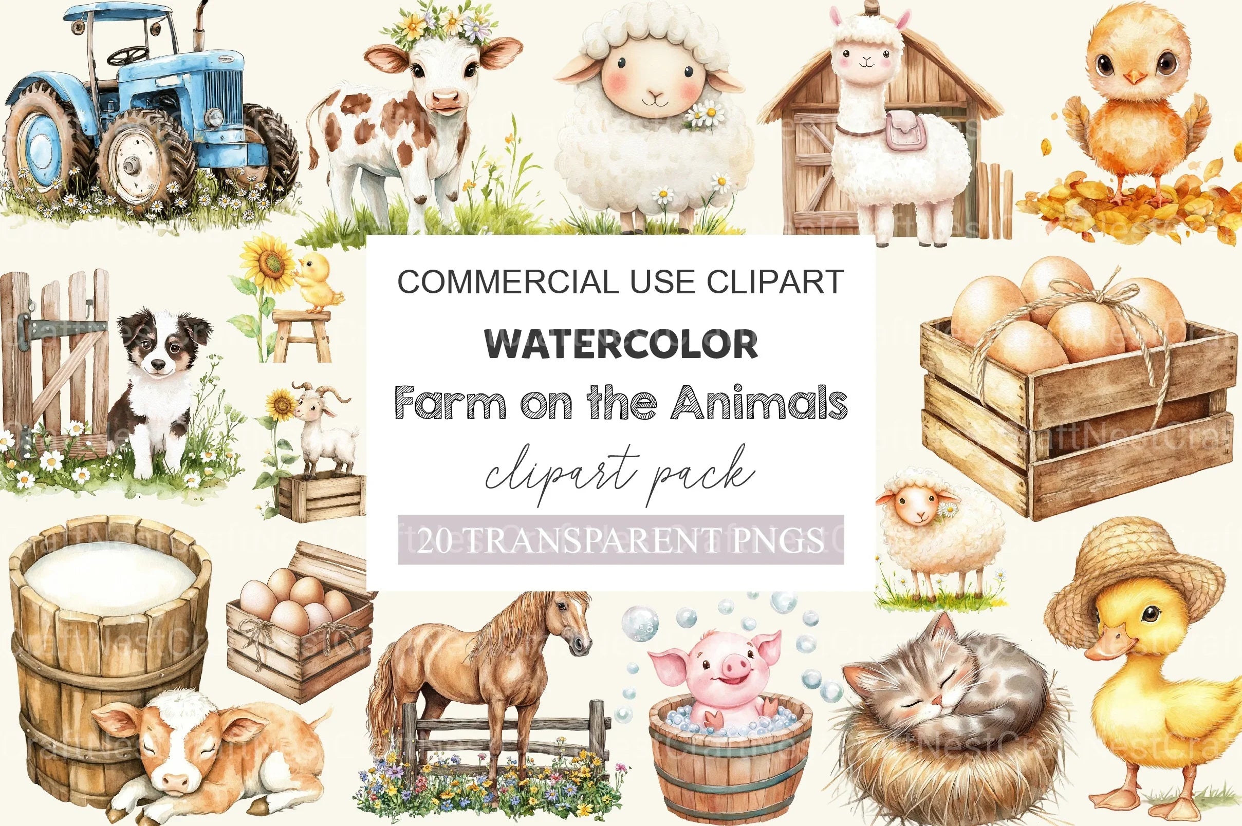 Cute On The Farm Animals Clipart Bundle