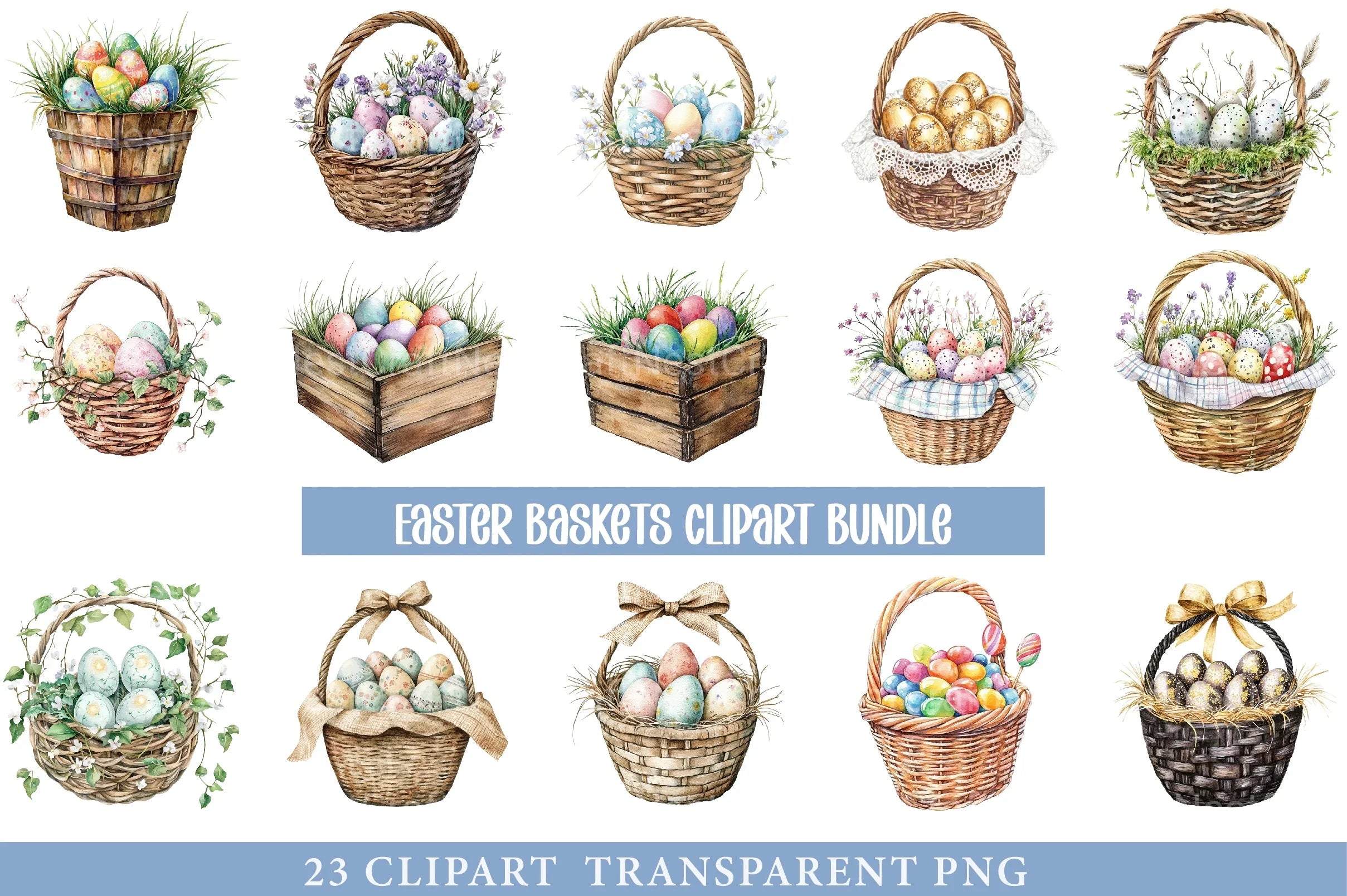 Easter Baskets Clipart Bundle