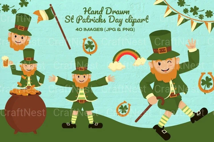 Hand Drawn St Patrick's Day Clipart Bundle