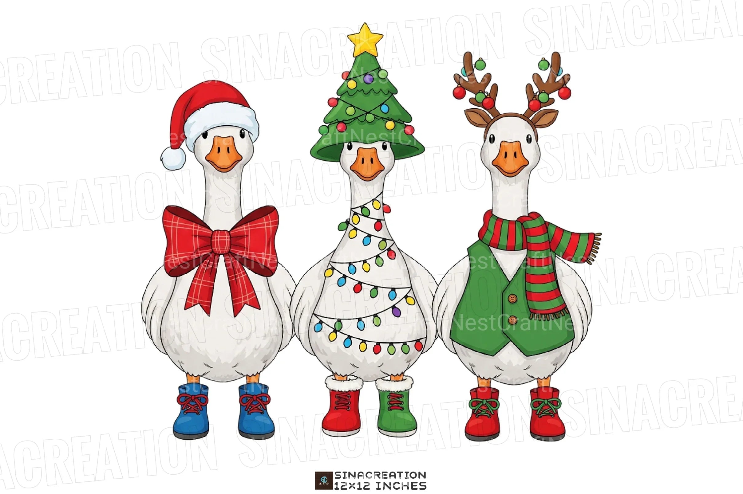 Funny Christmas Goose Clipart Bundle