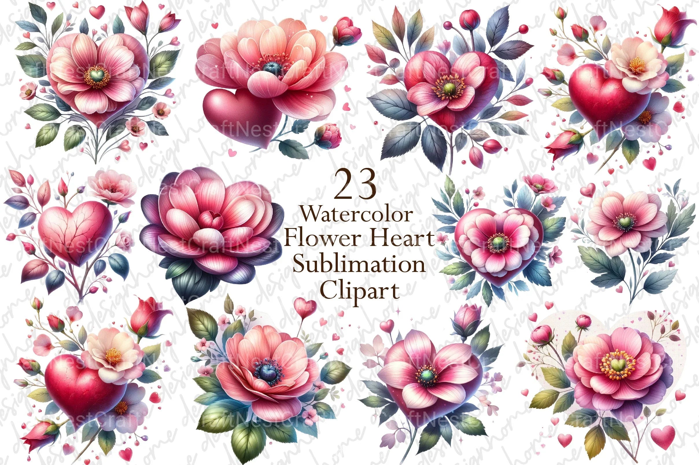 Flower Heart Clipart Bundle