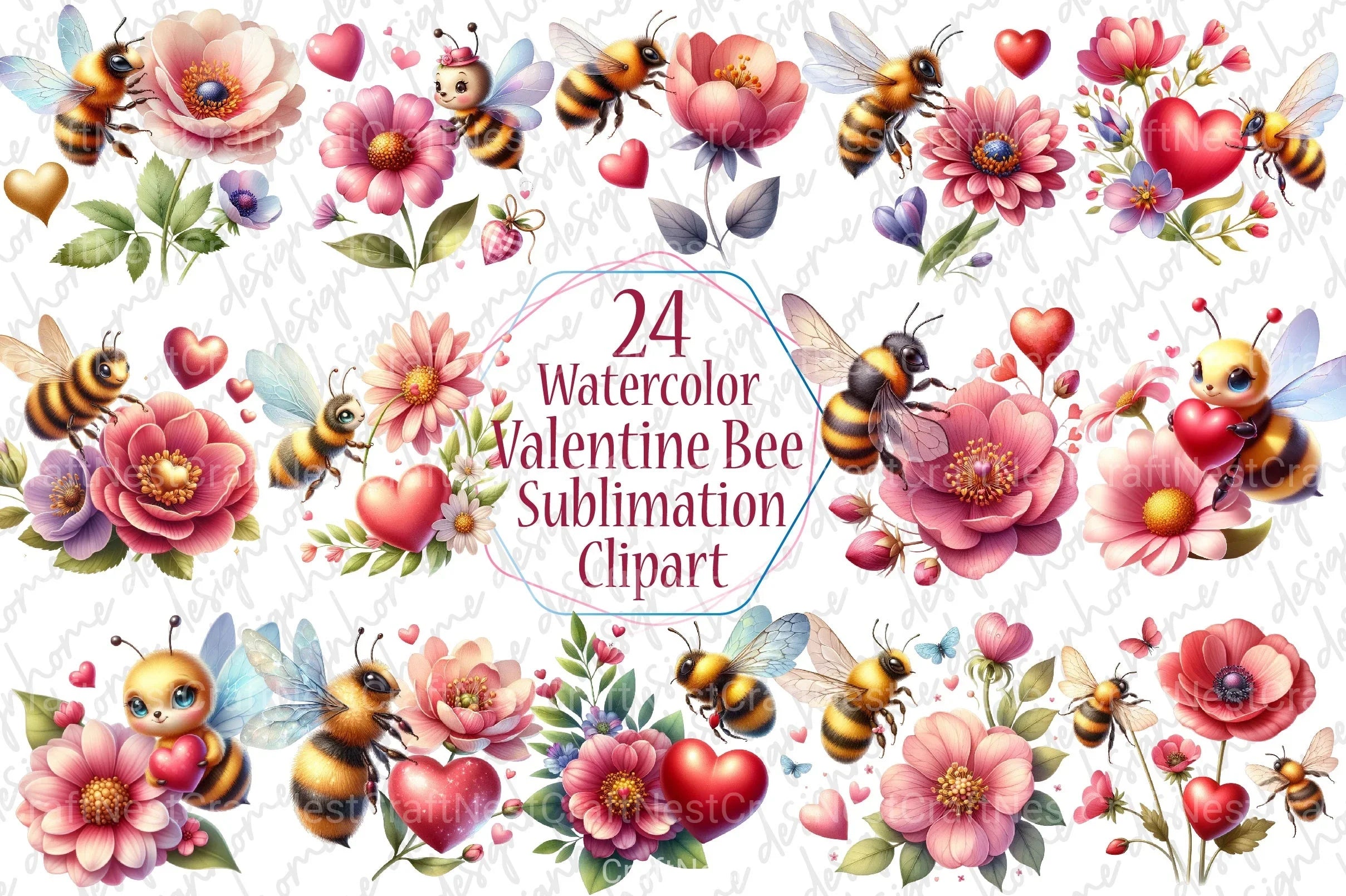 Valentine Bee Clipart Bundle
