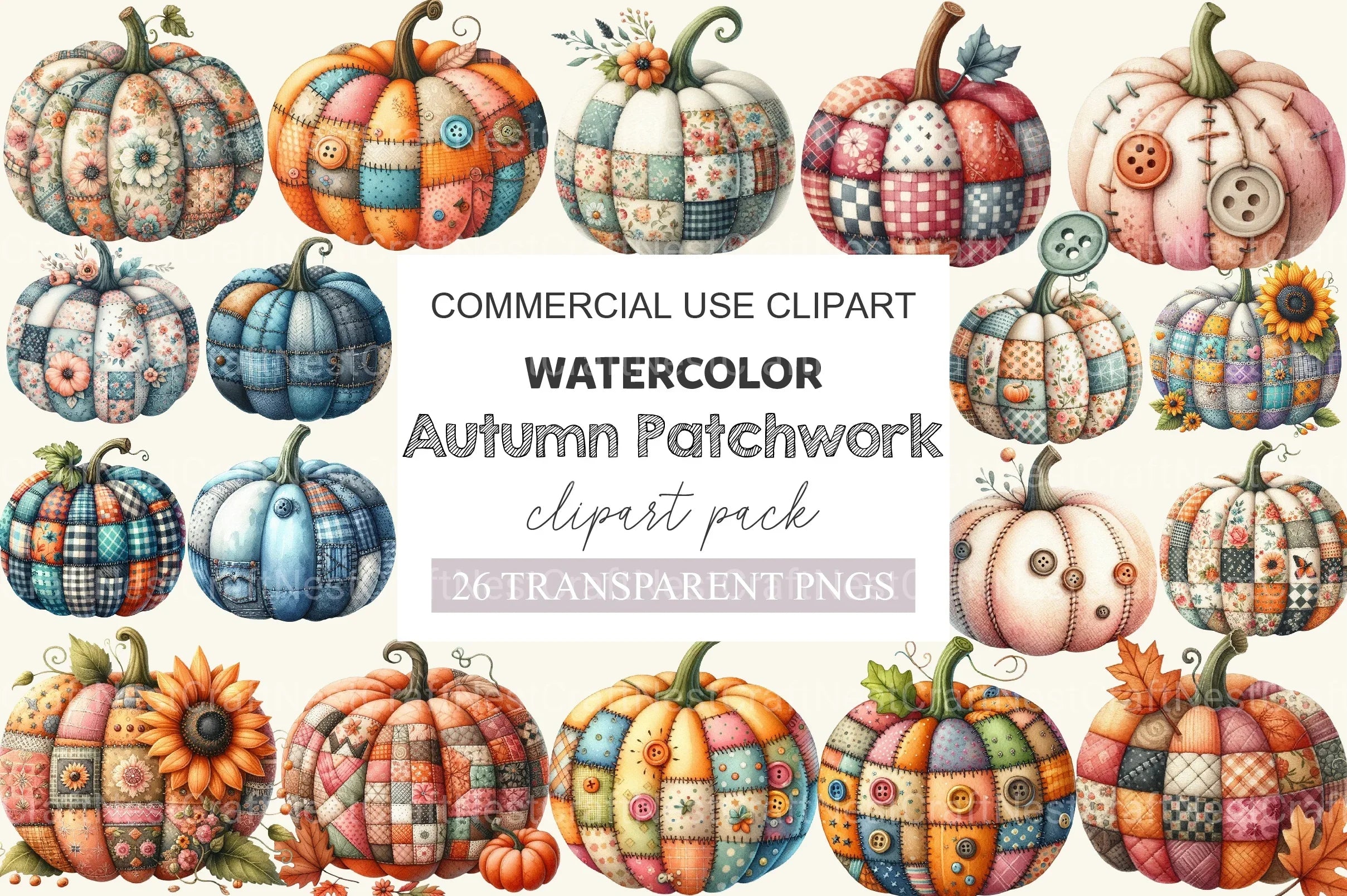 Autumn Patchwork Pumpkin Clipart Bundle