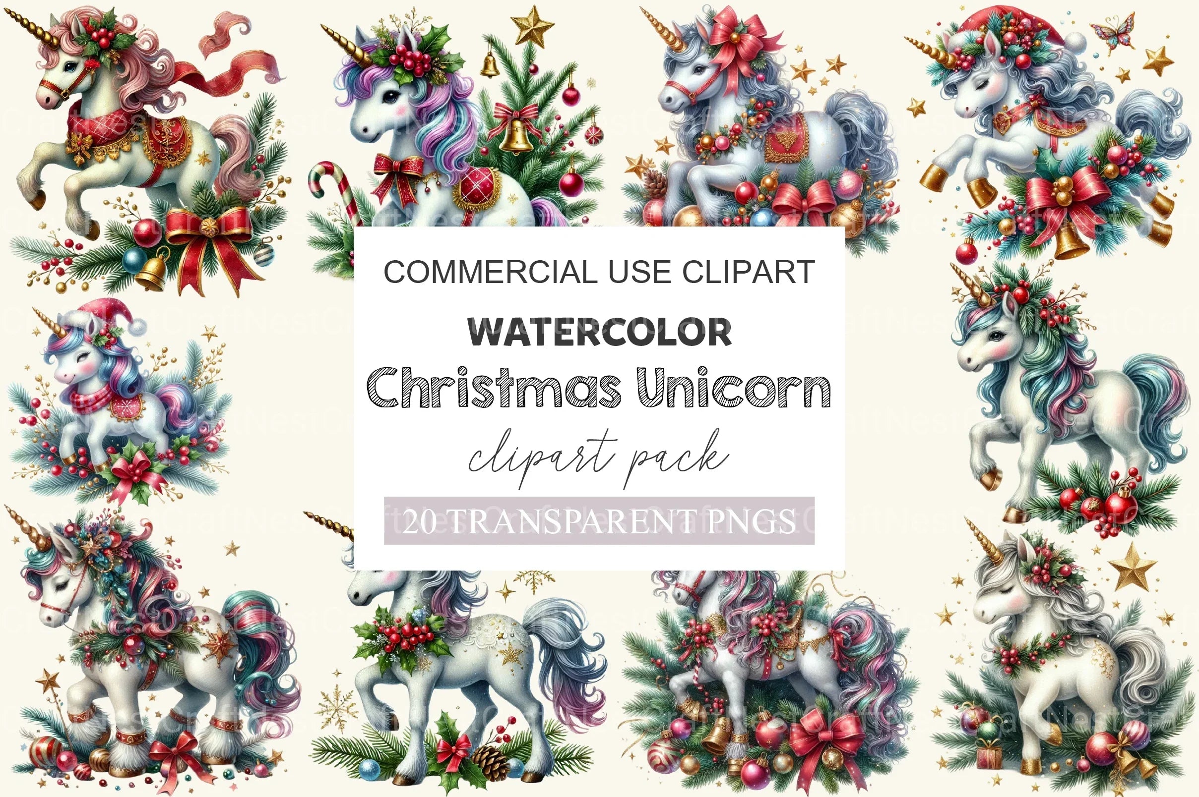 Christmas Unicorn Clipart Bundle