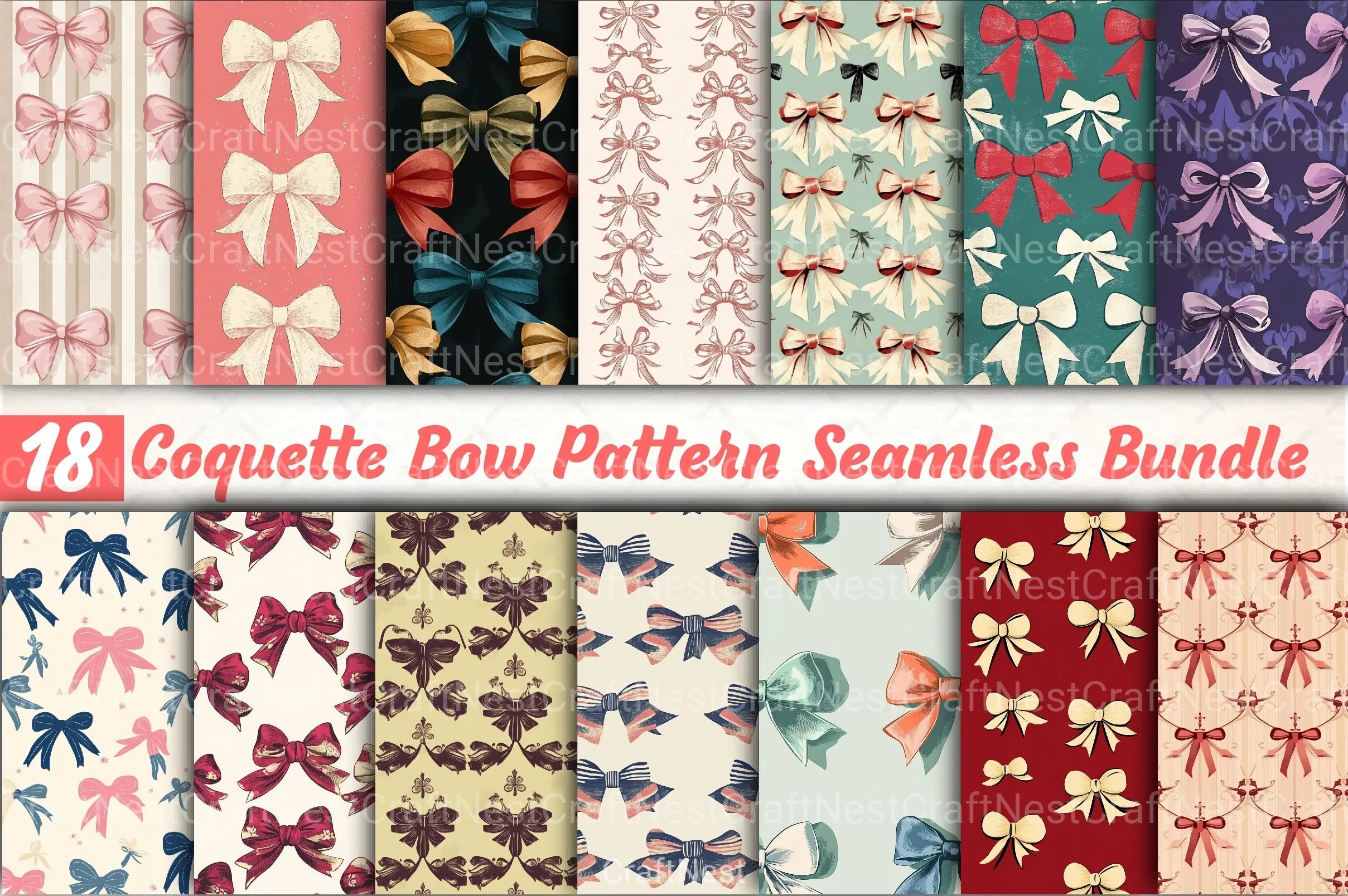 Coquette Bow Pattern Seamless Digital Paper
