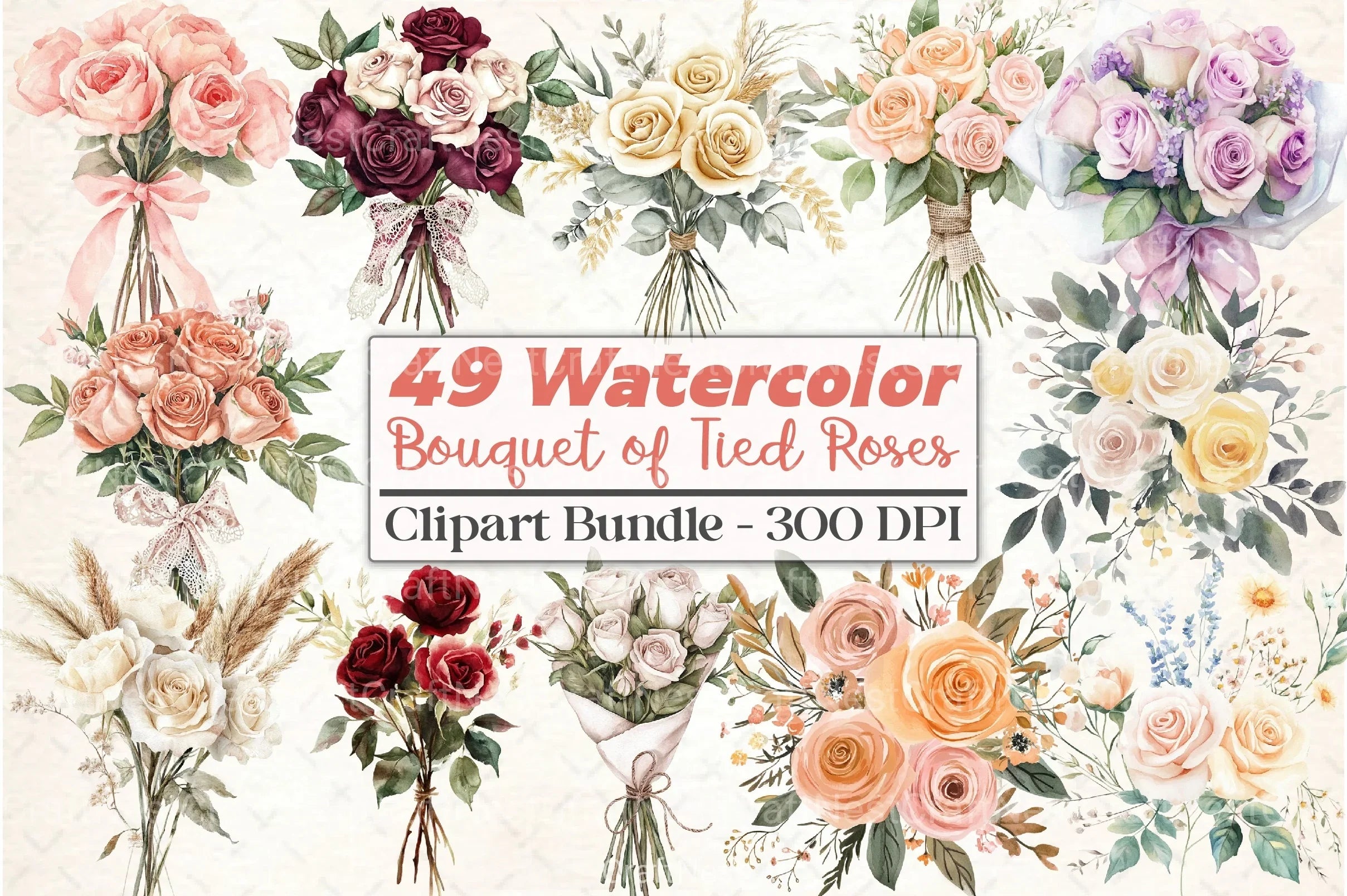 Boho Roses Clipart Bundle