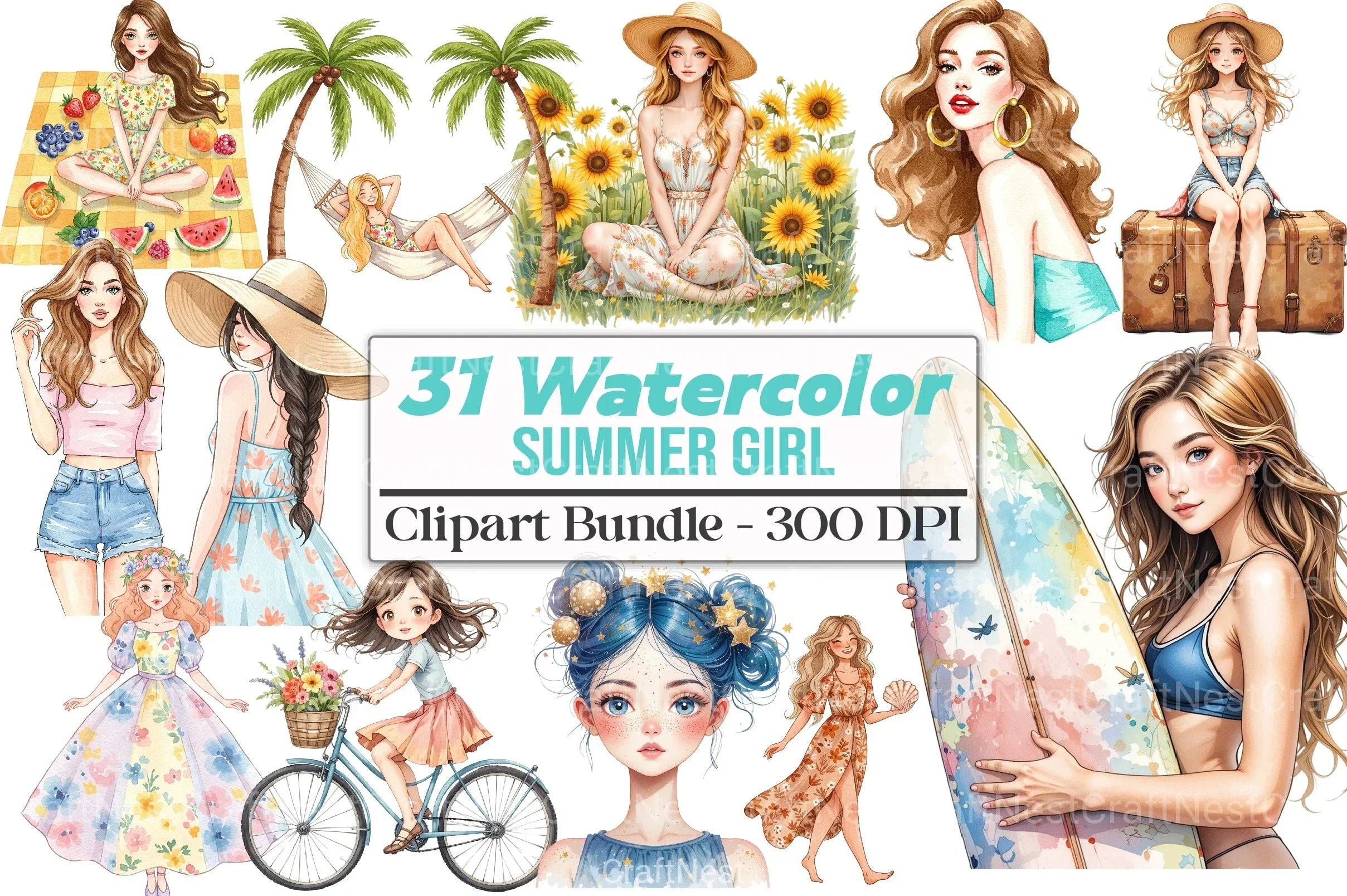 Summer Girl Clipart Bundle