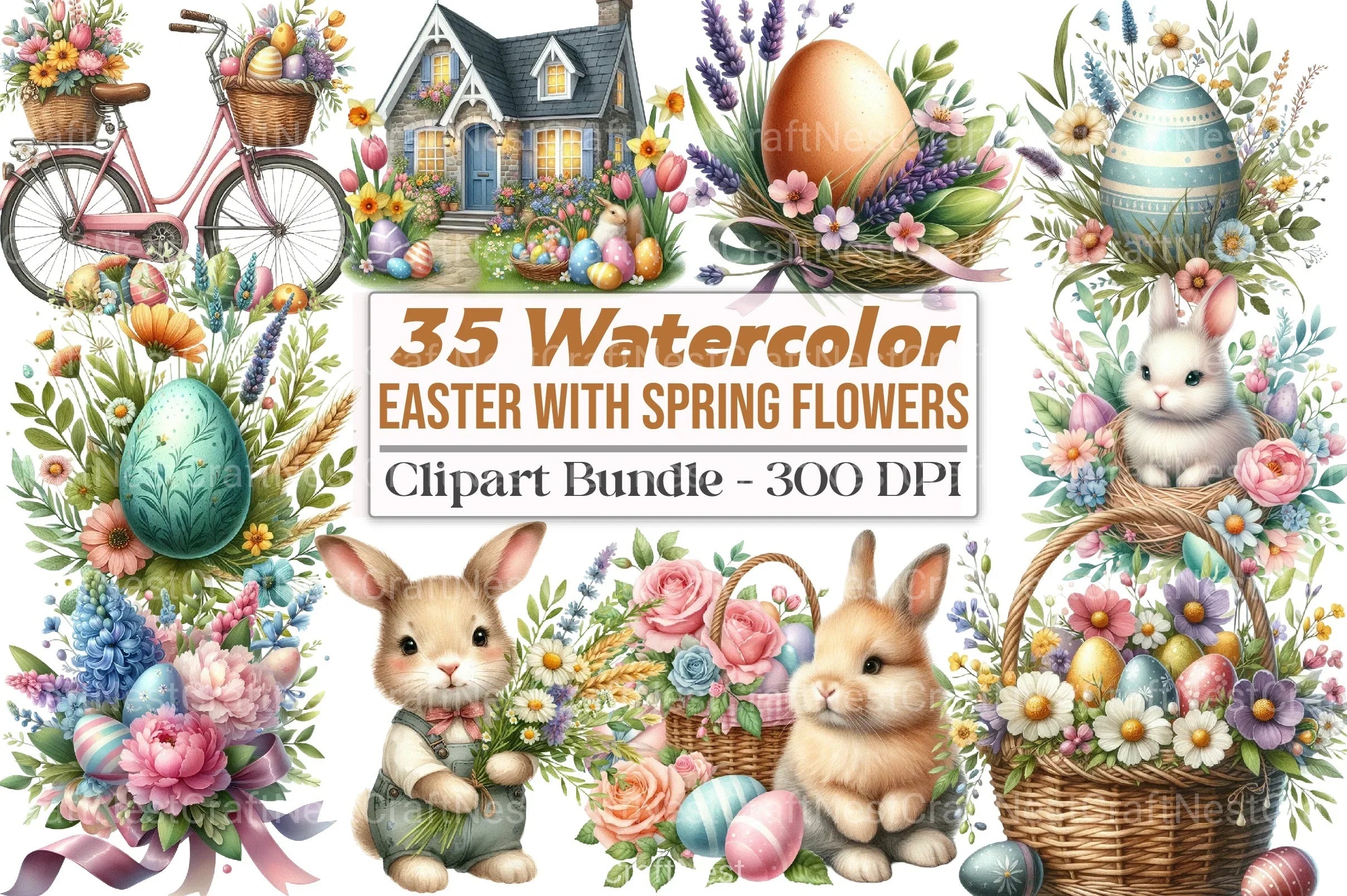 Easter Spring Flowers Clipart Bundle