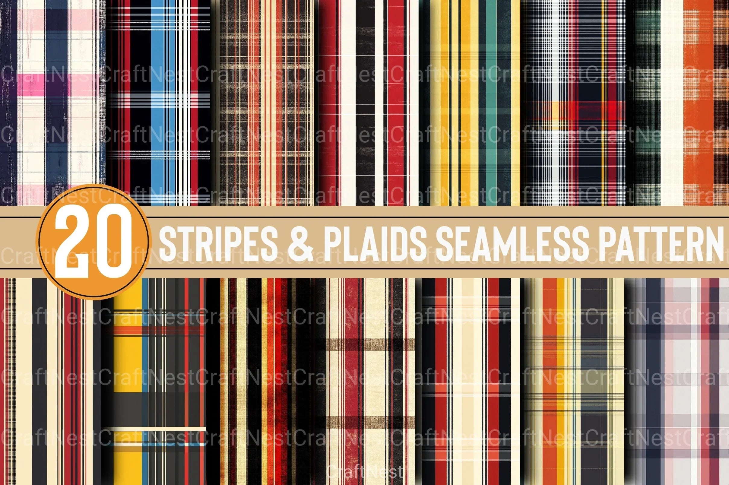 Stripes & Plaids Seamless Pattern Digital Paper