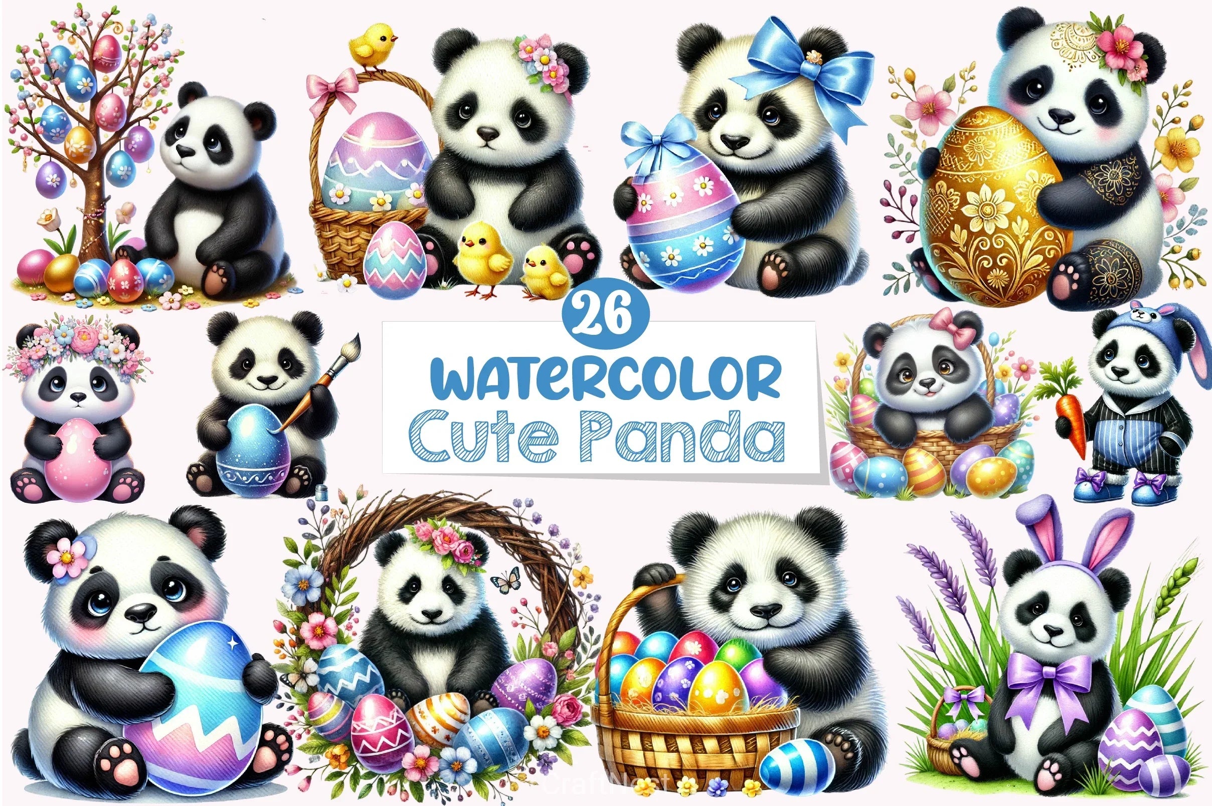 Easter Panda Clipart Bundle