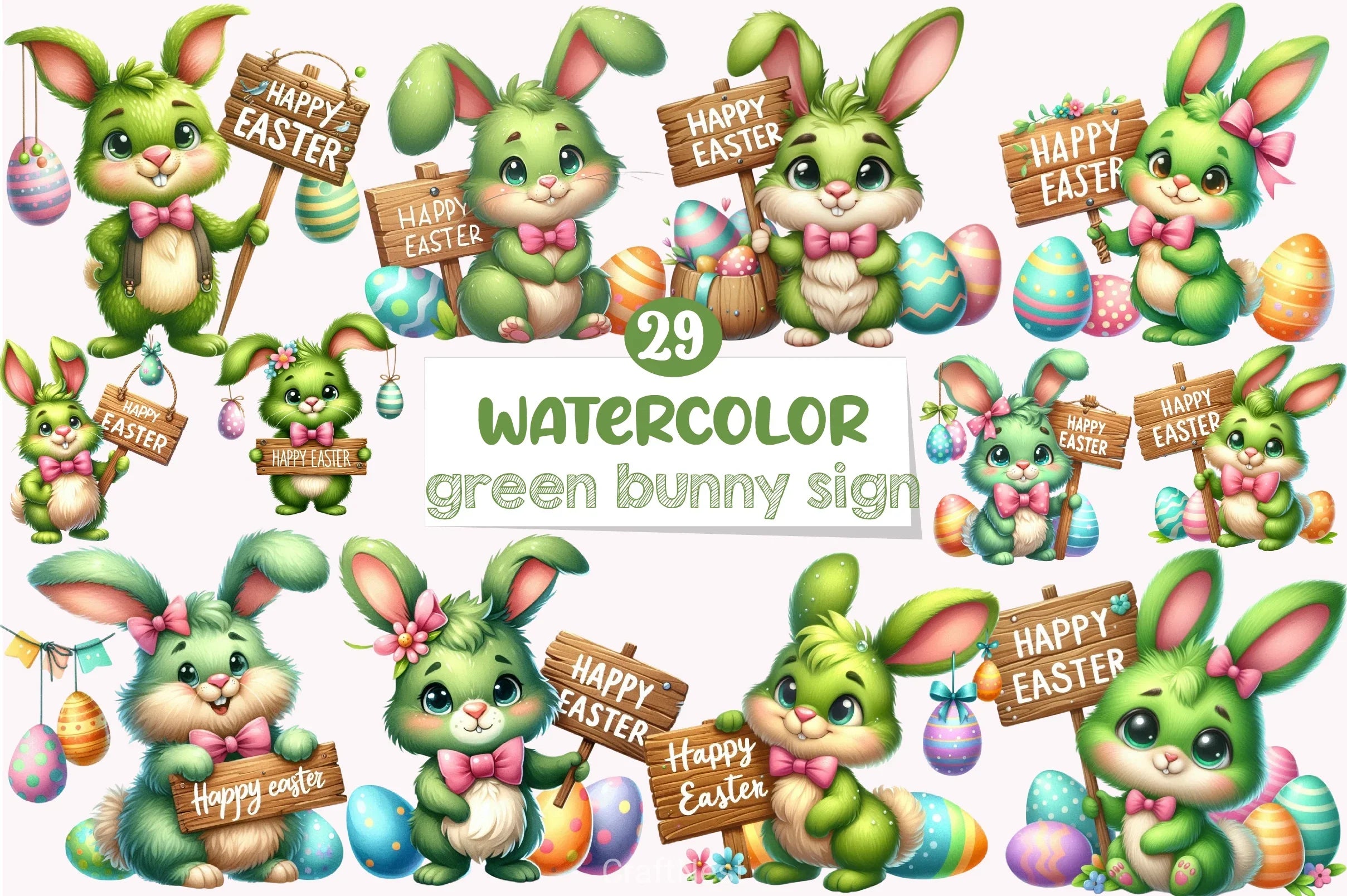 Easter Bunny Green Sign Clipart Bundle