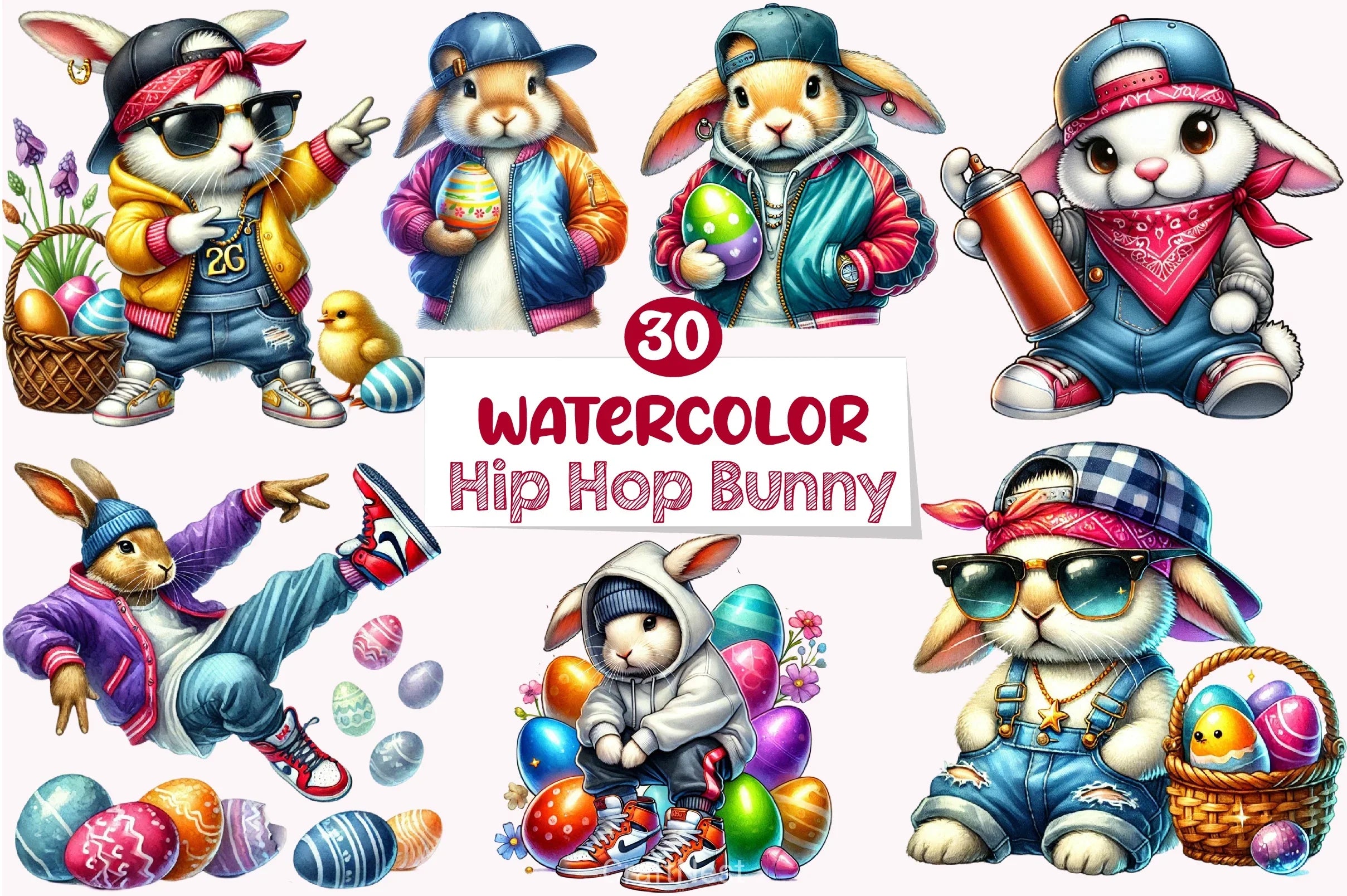 Hip Hop Bunny Easter Clipart Bundle