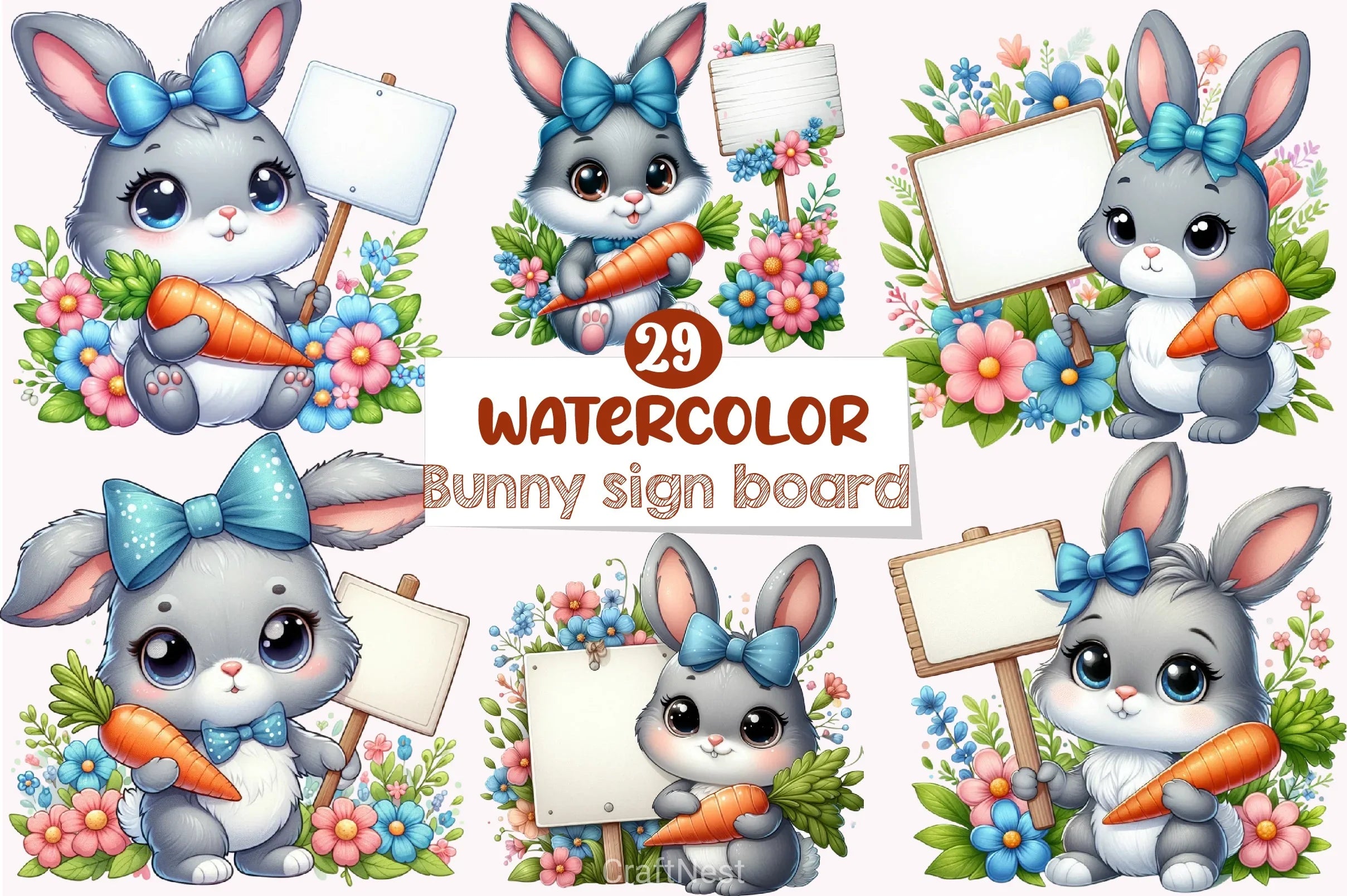 Easter Bunny Sign Clipart Bundle