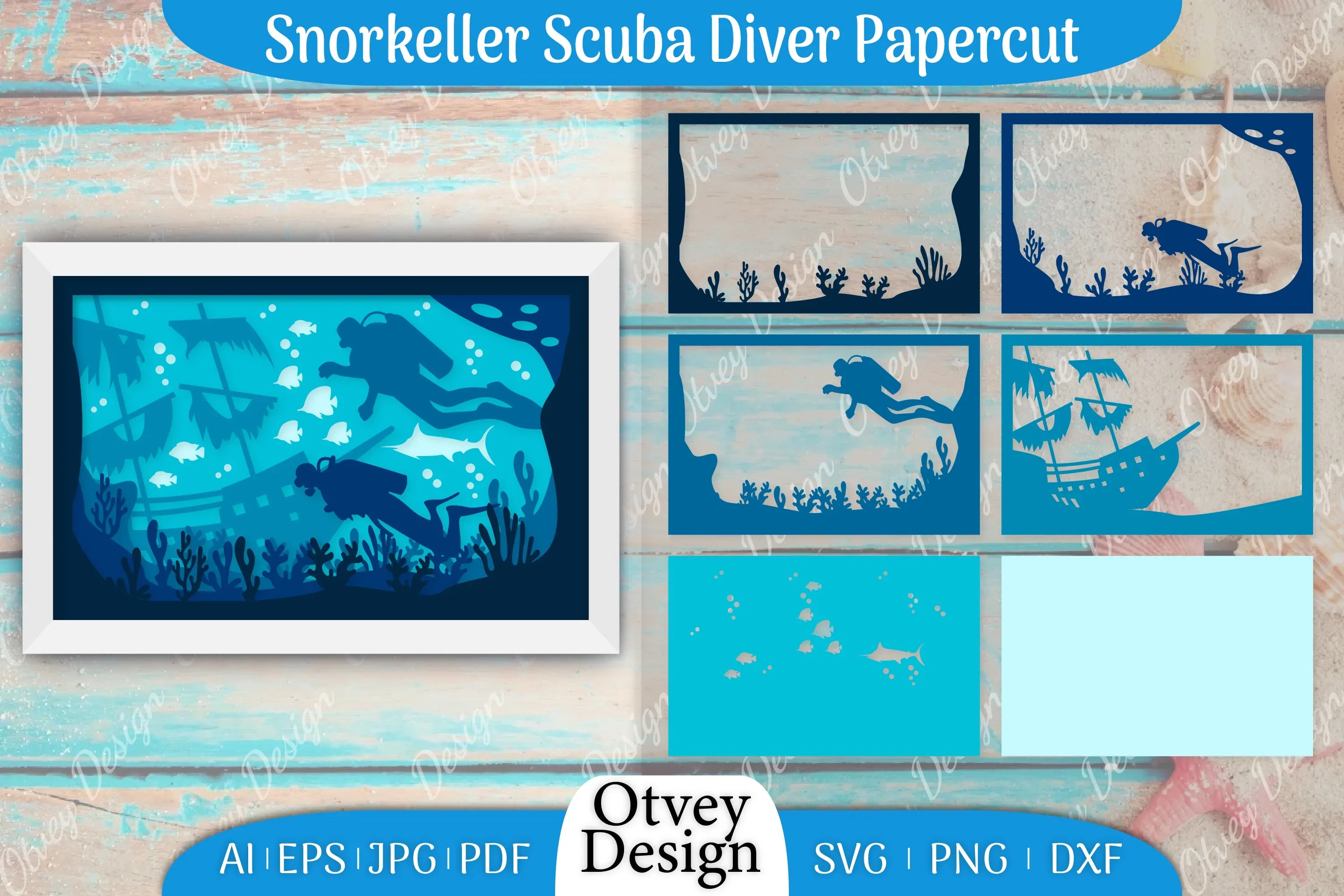 Scuba Diver 3D ShadowBox SVG Bundle