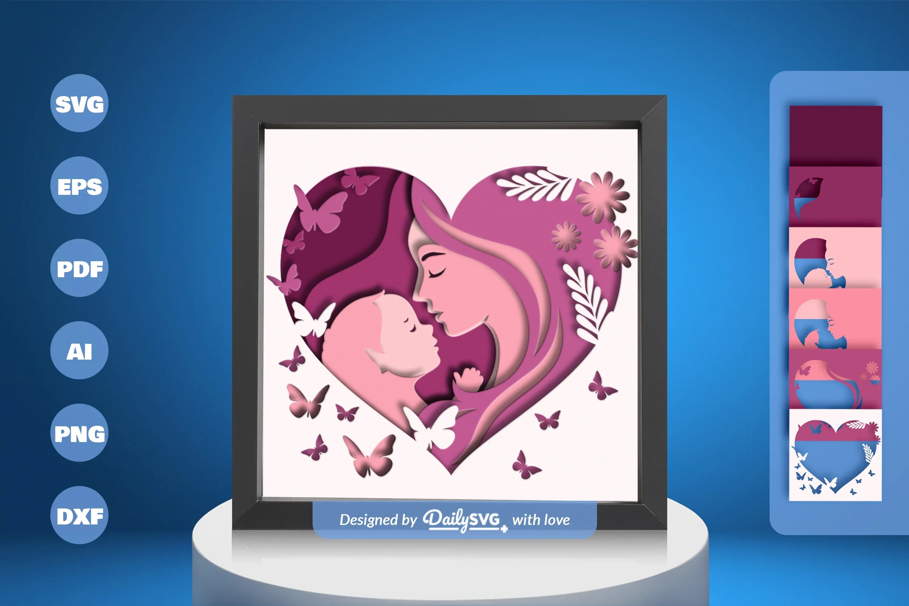 Mom and Baby Girl Heart Shape Papercut SVG Bundle