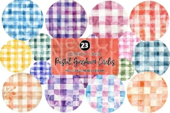 Pastel Gingham Circles Clipart Bundle