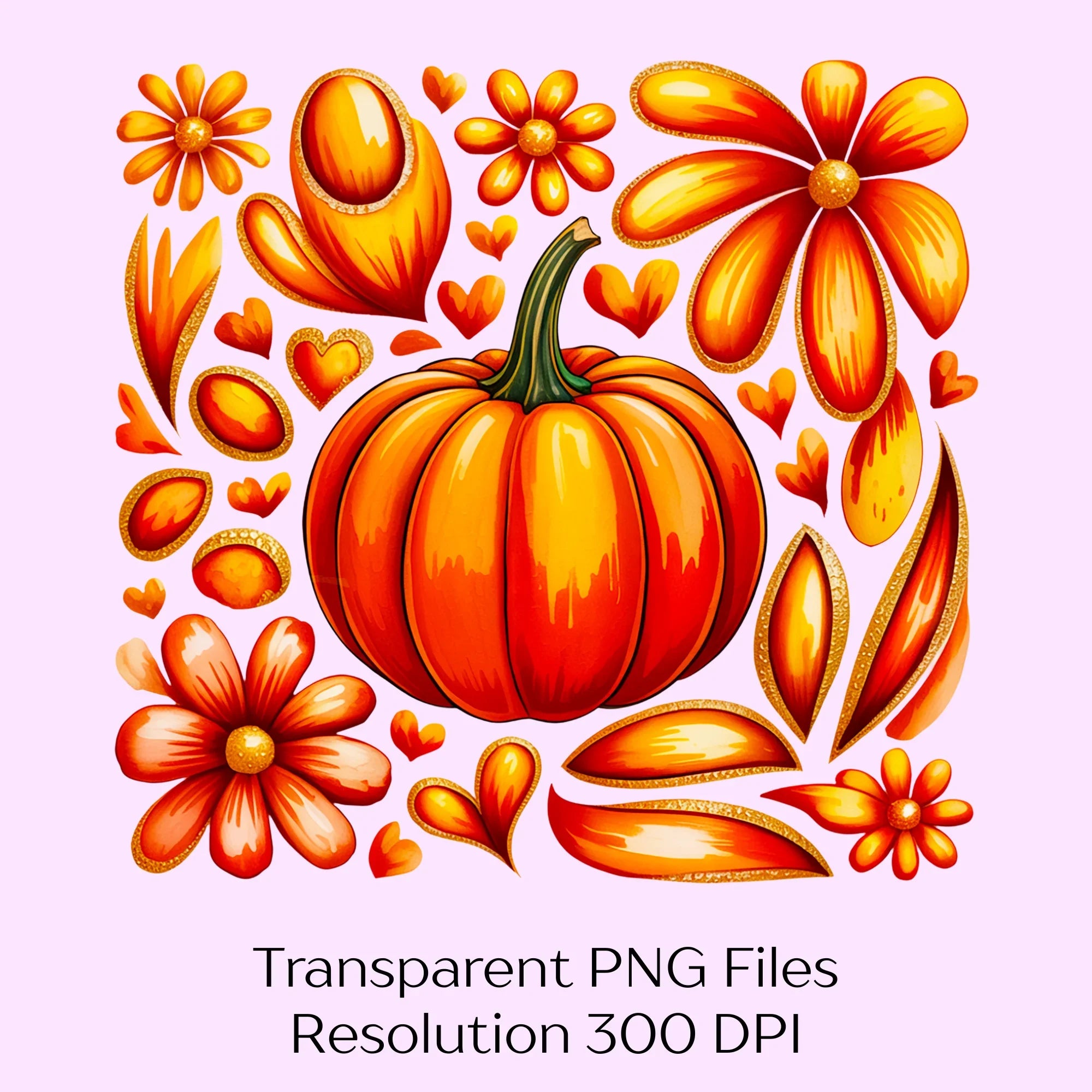 Boho Fall Floral Pumpkin Clipart Bundle