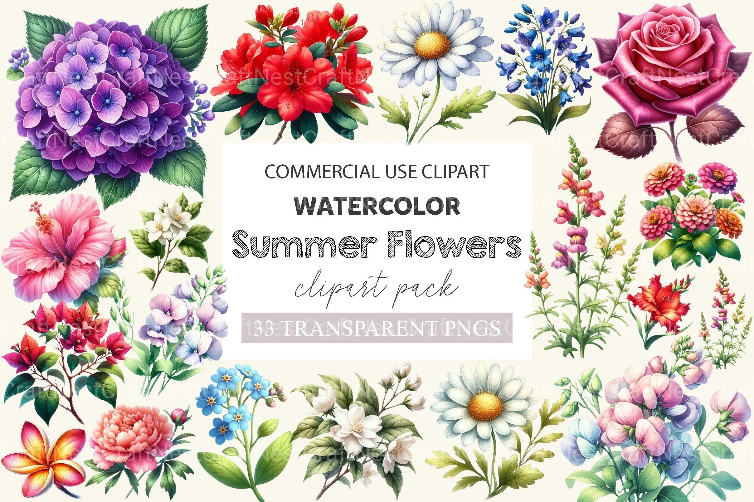 Summer Flowers Clipart Bundle