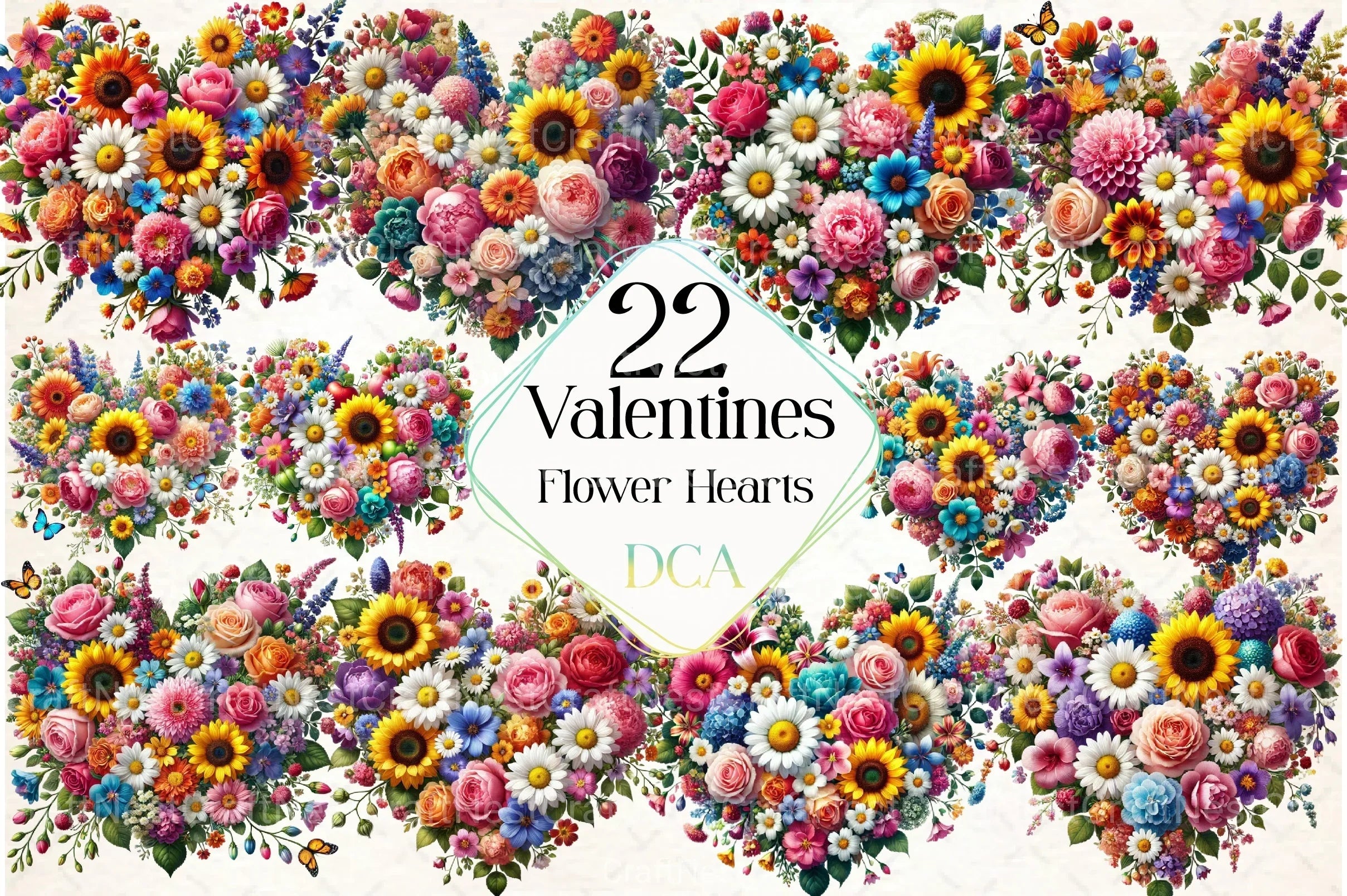 Flower Hearts Valentine's Day Clipart Bundle