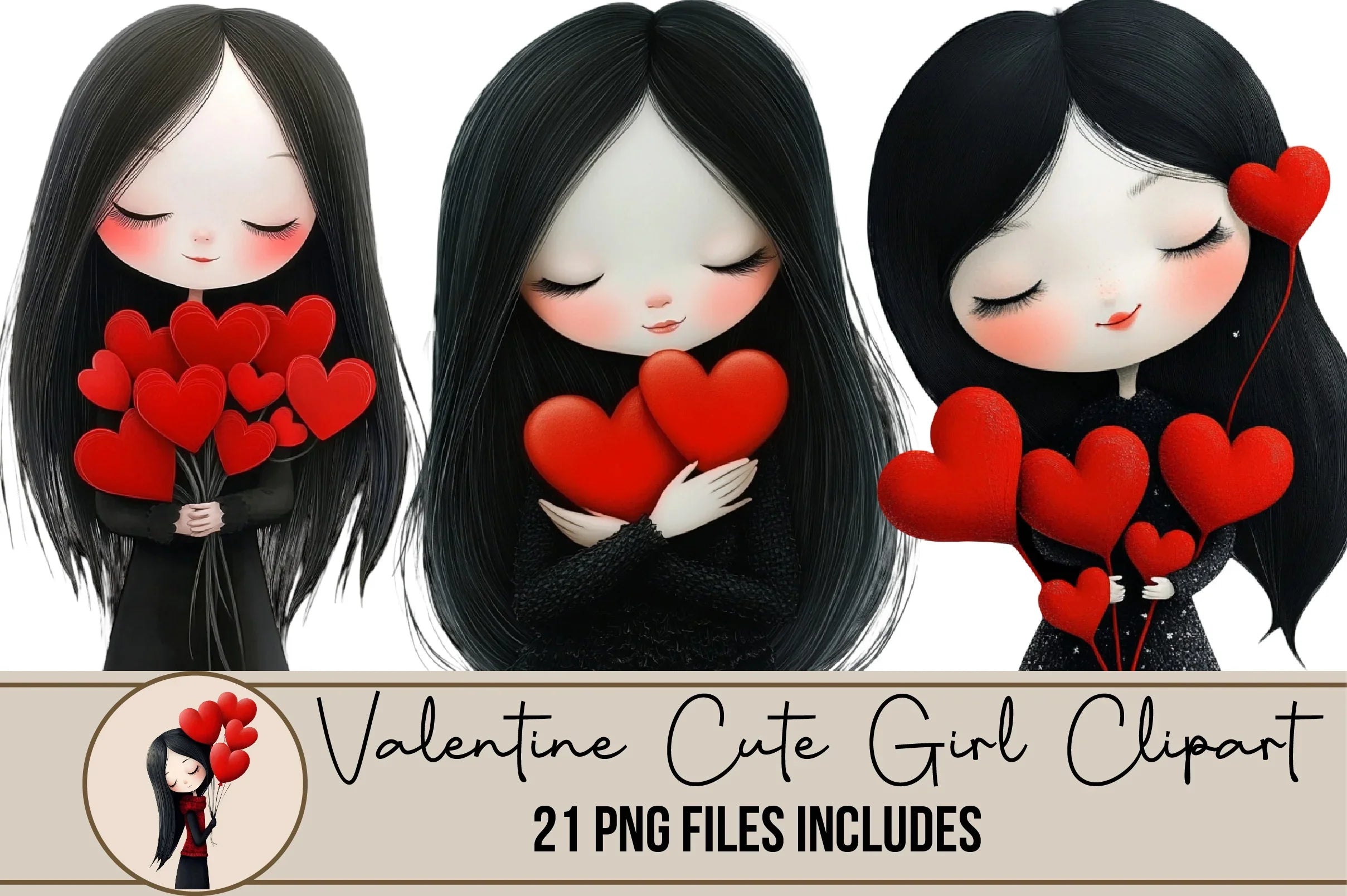 Valentine's Day Cute Girl Clipart Bundle