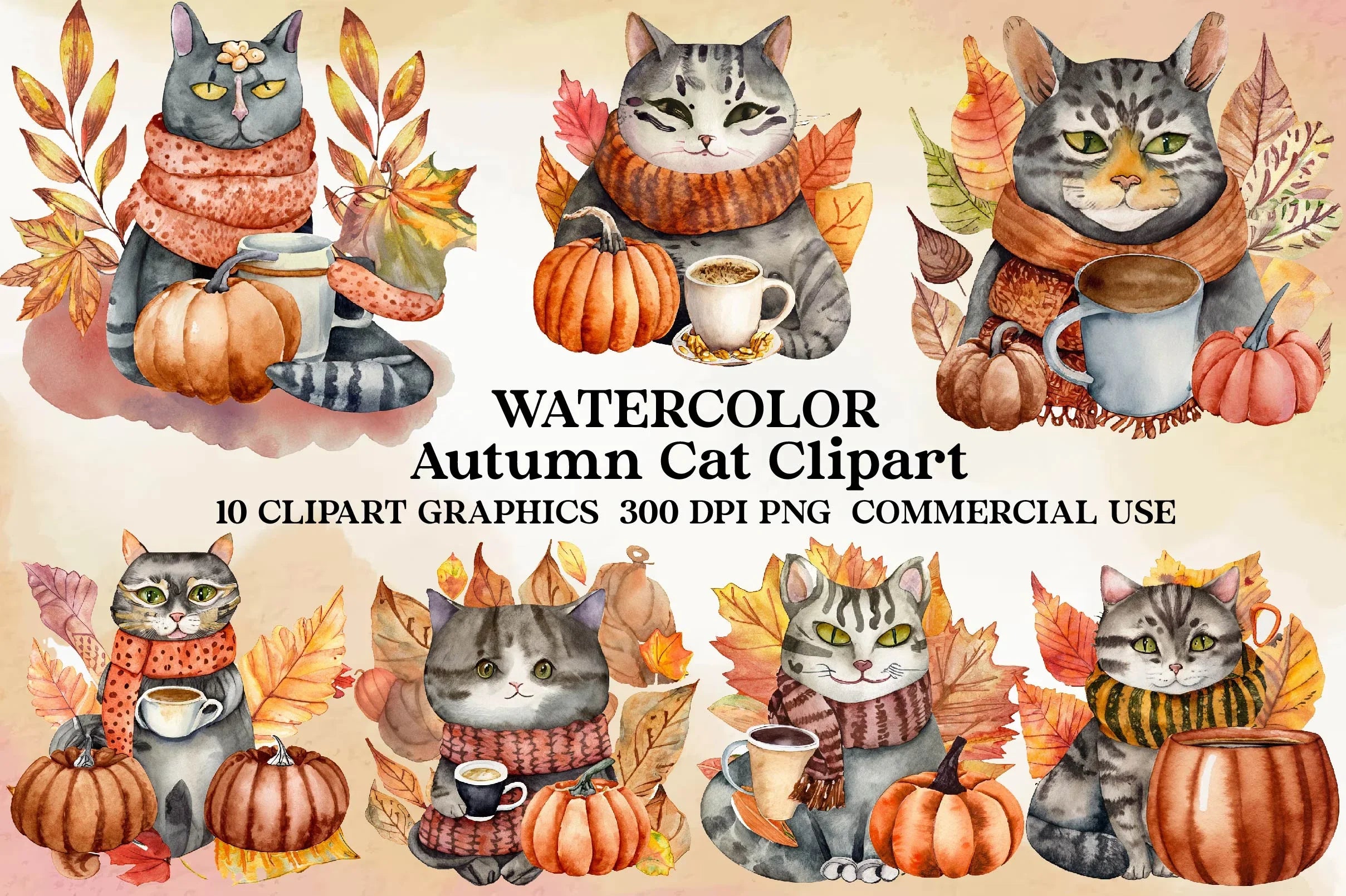 Autumn Cat Clipart Bundle