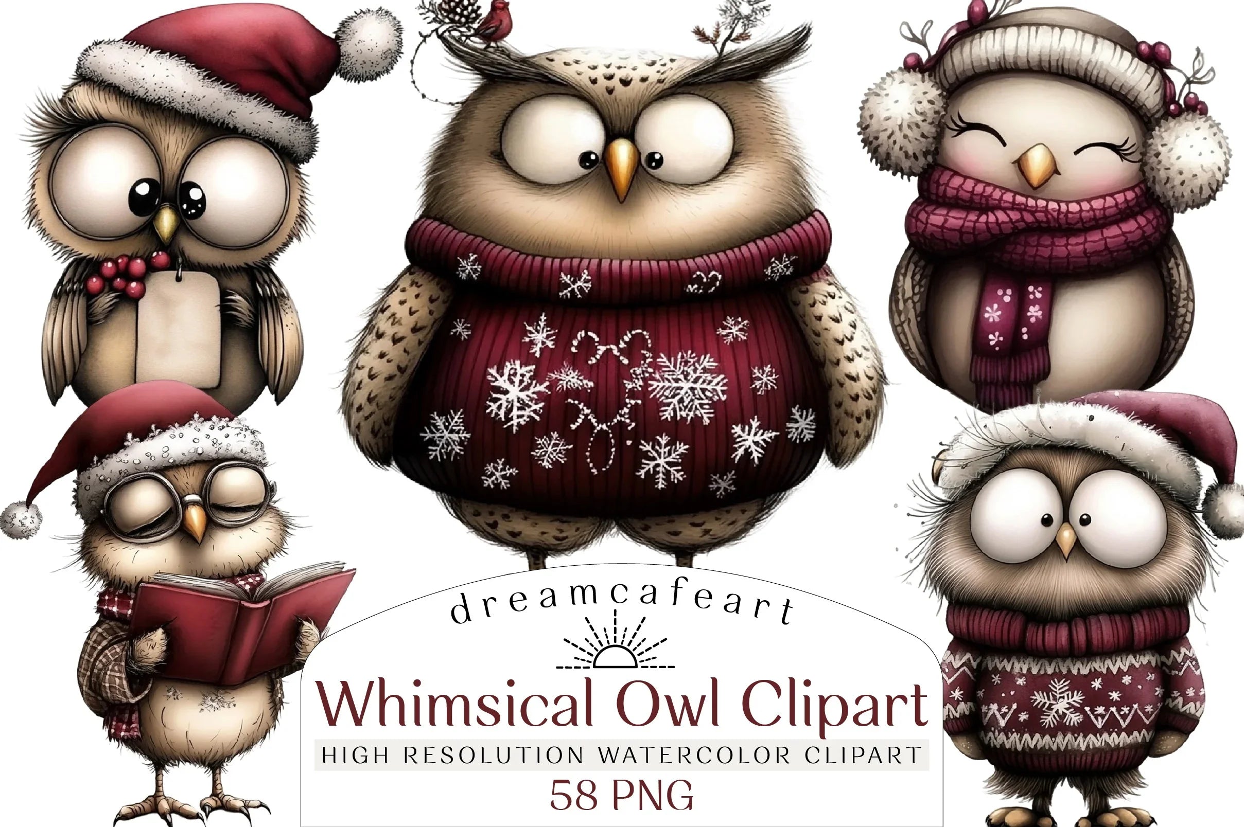 Whimsical Owl Clipart Bundle