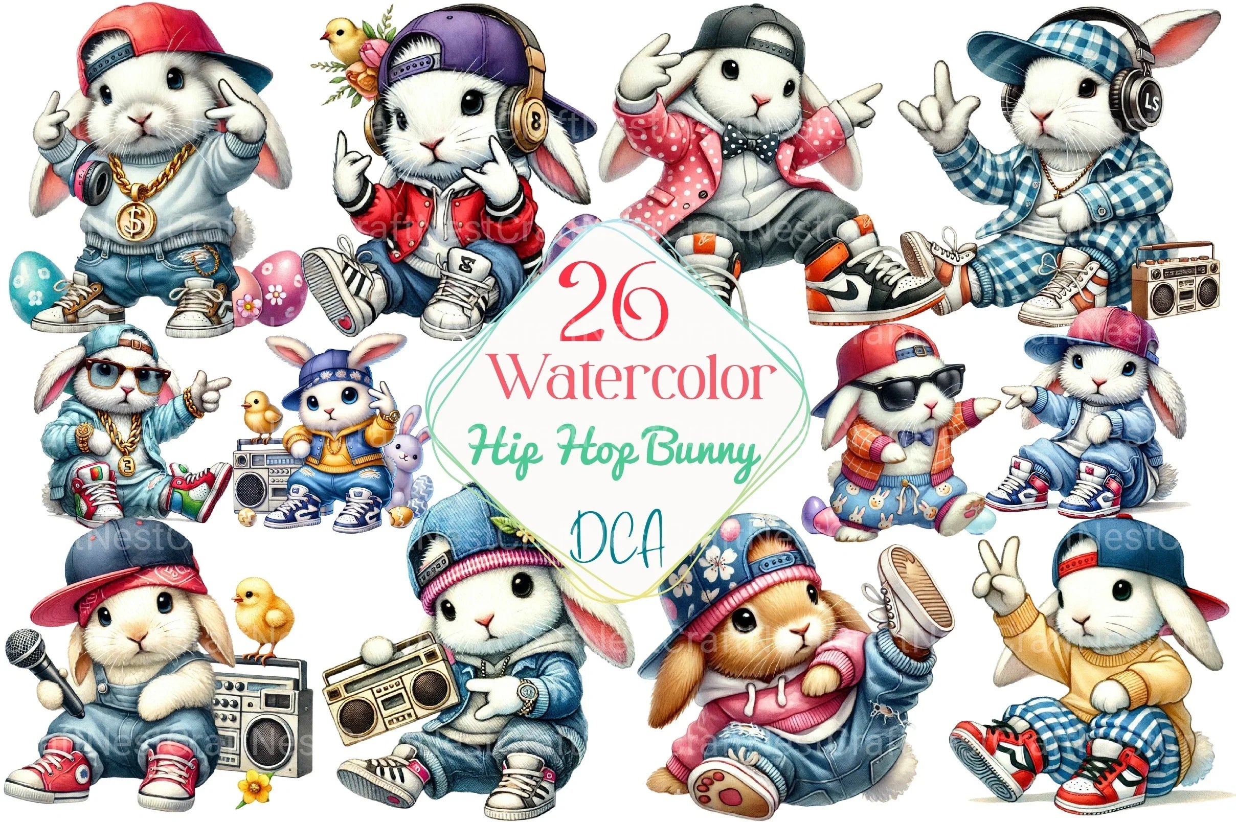 Hip Hop Bunny Easter Clipart Bundle