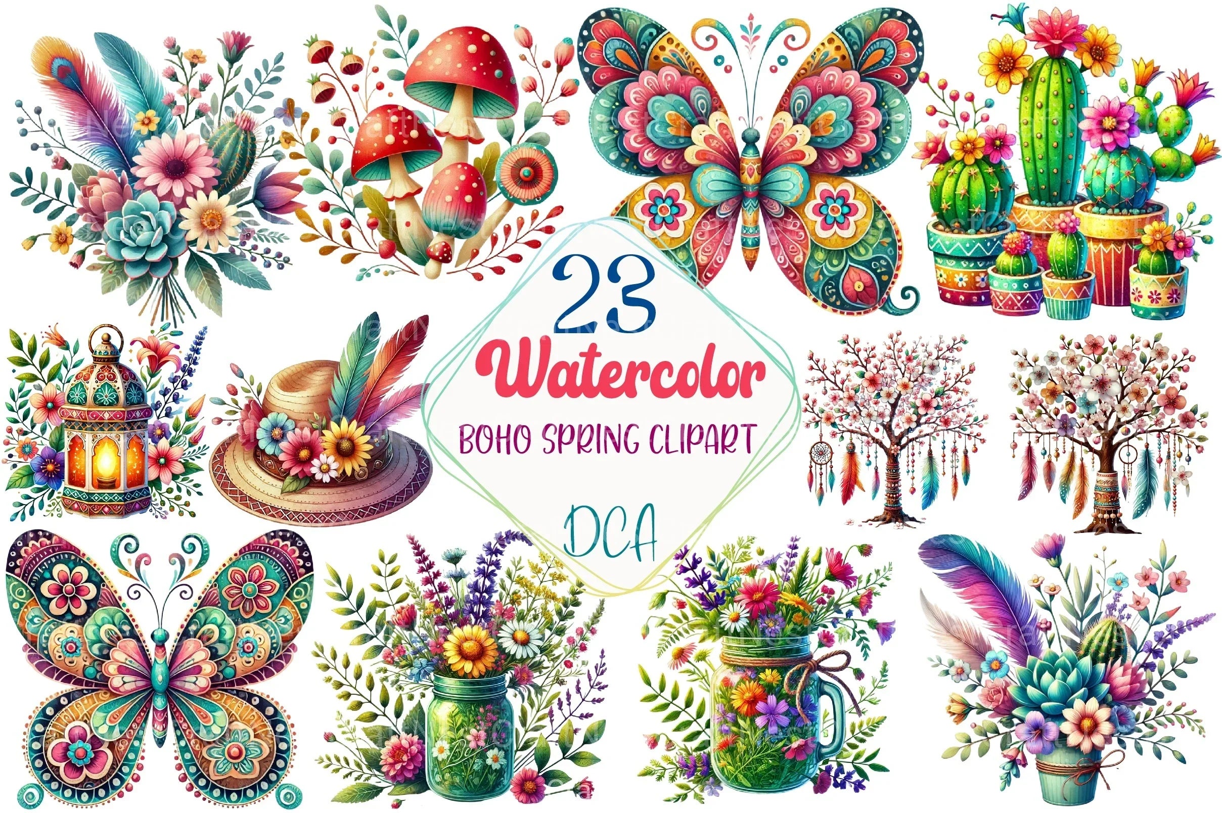 Boho Spring Clipart Bundle