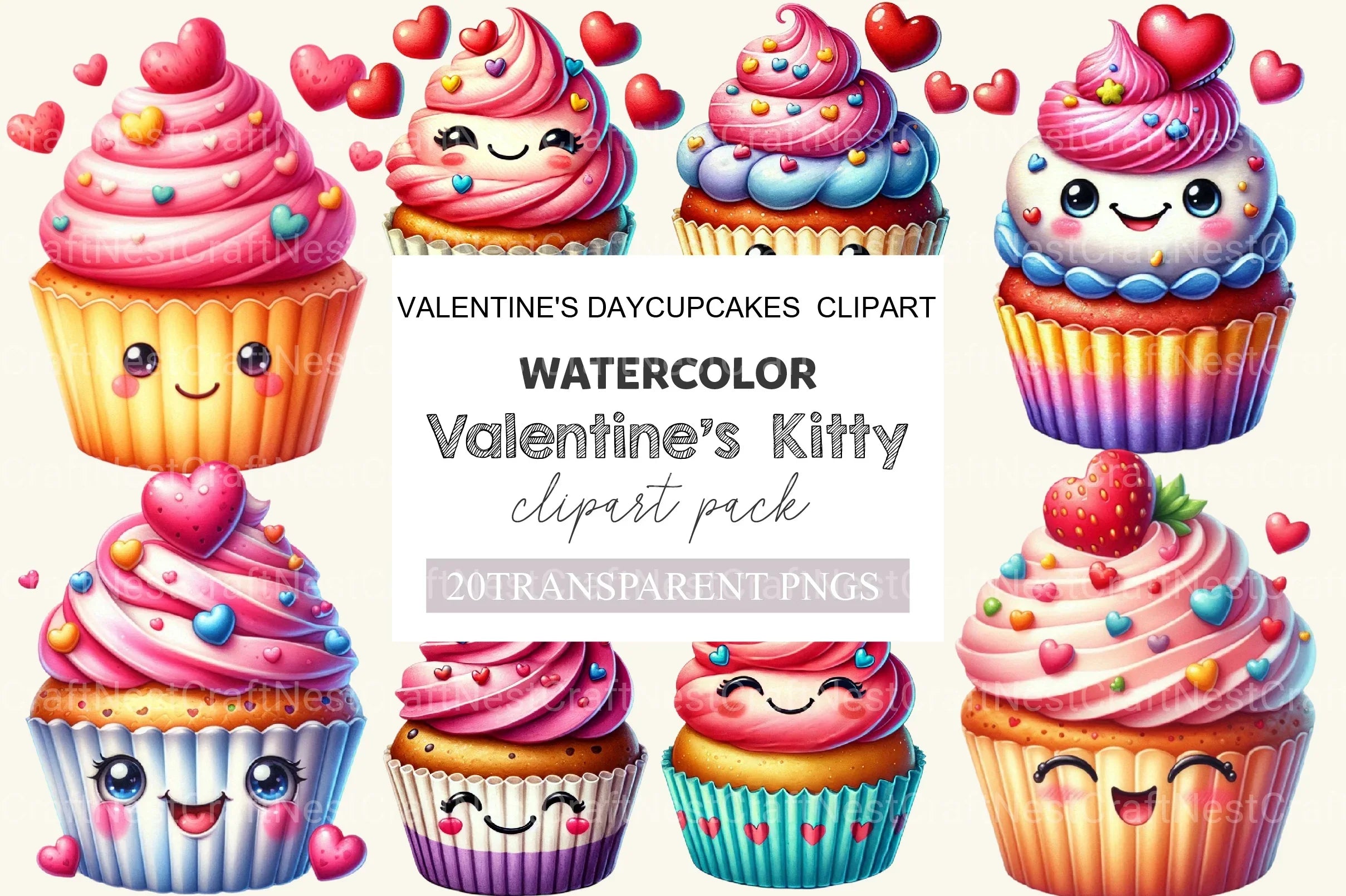 Valentine's Day Cupcakes Clipart Bundle