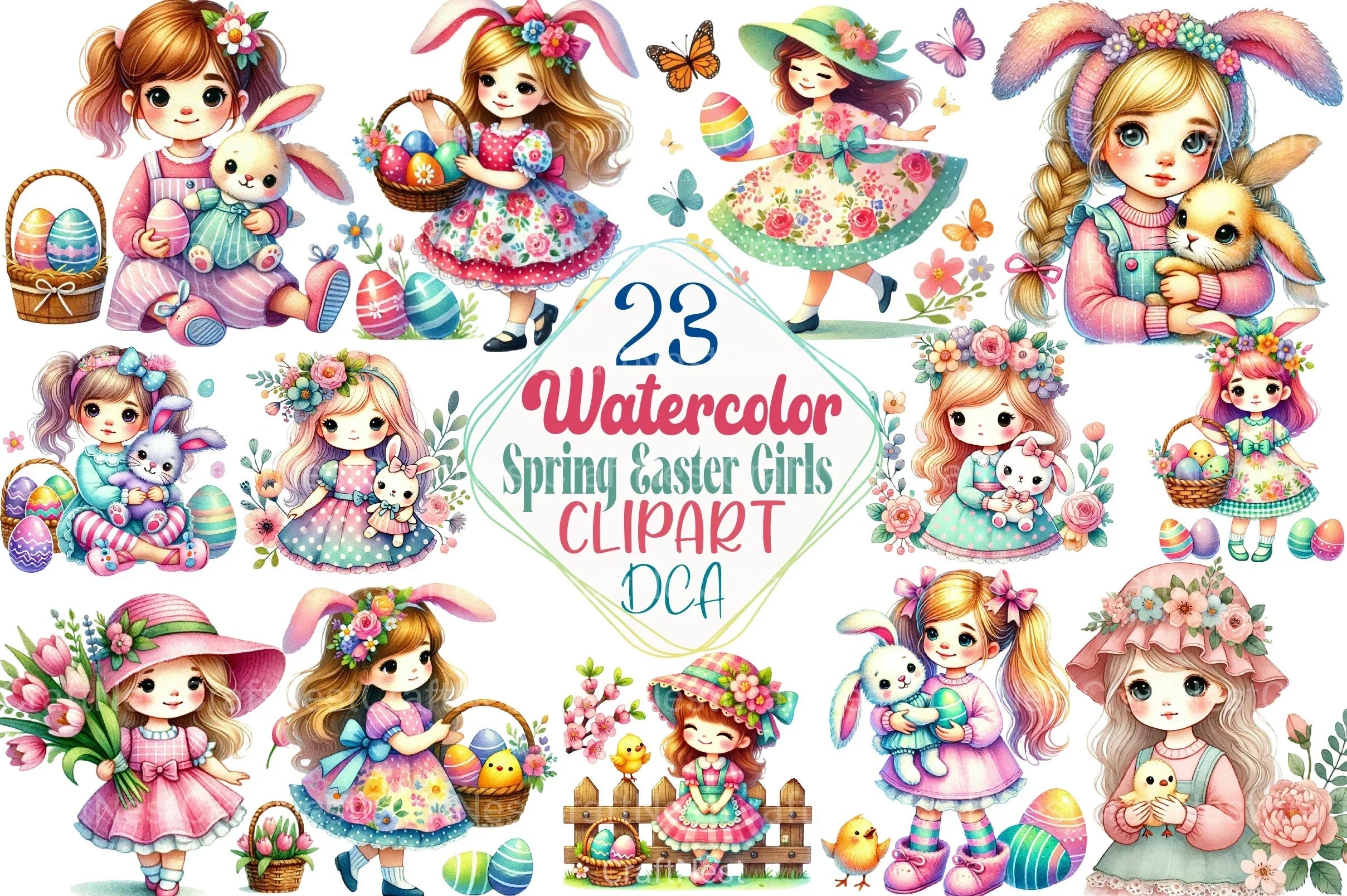 Spring Easter Girls Clipart Bundle