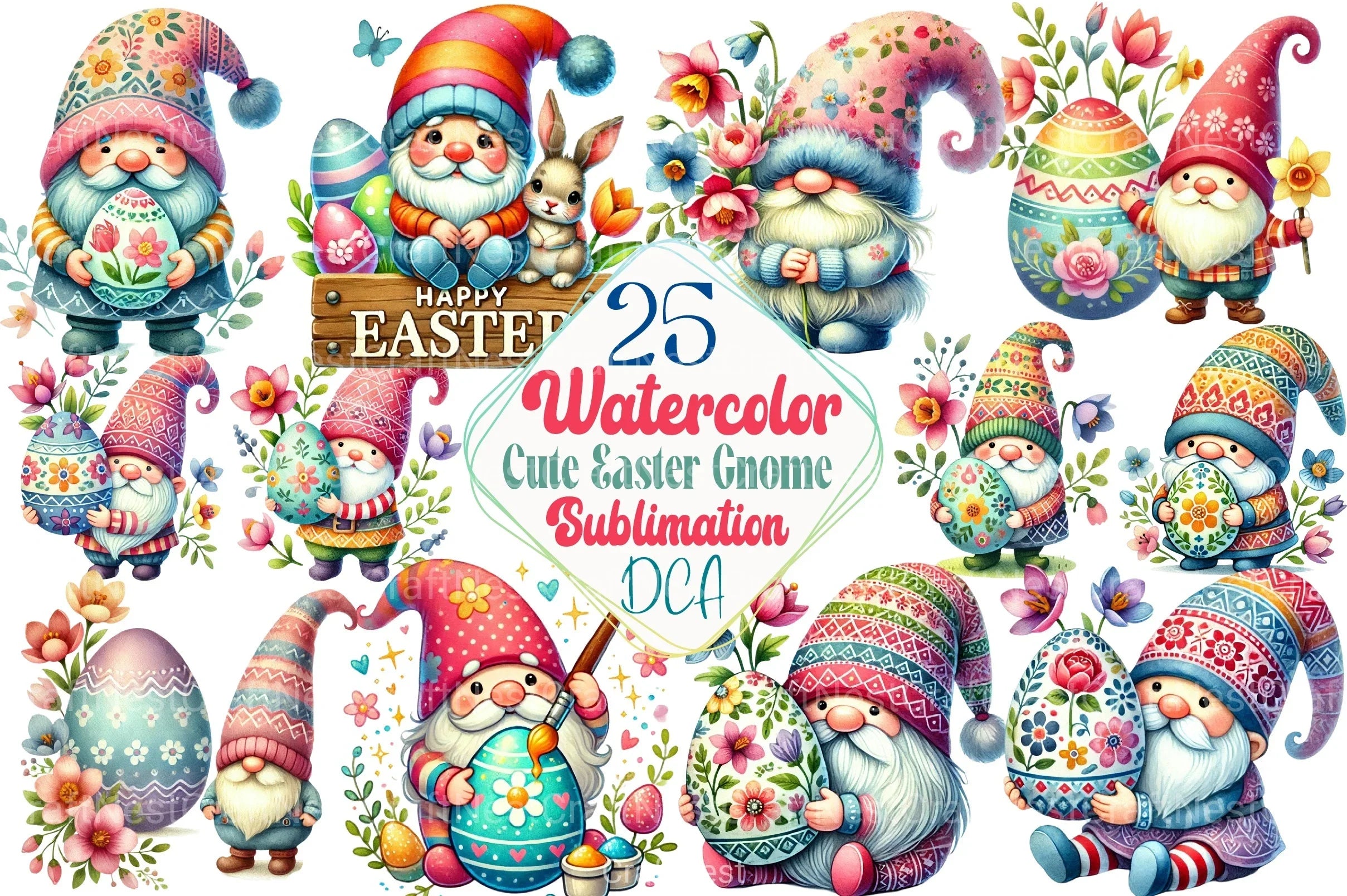 Cute Easter Gnome Clipart Bundle