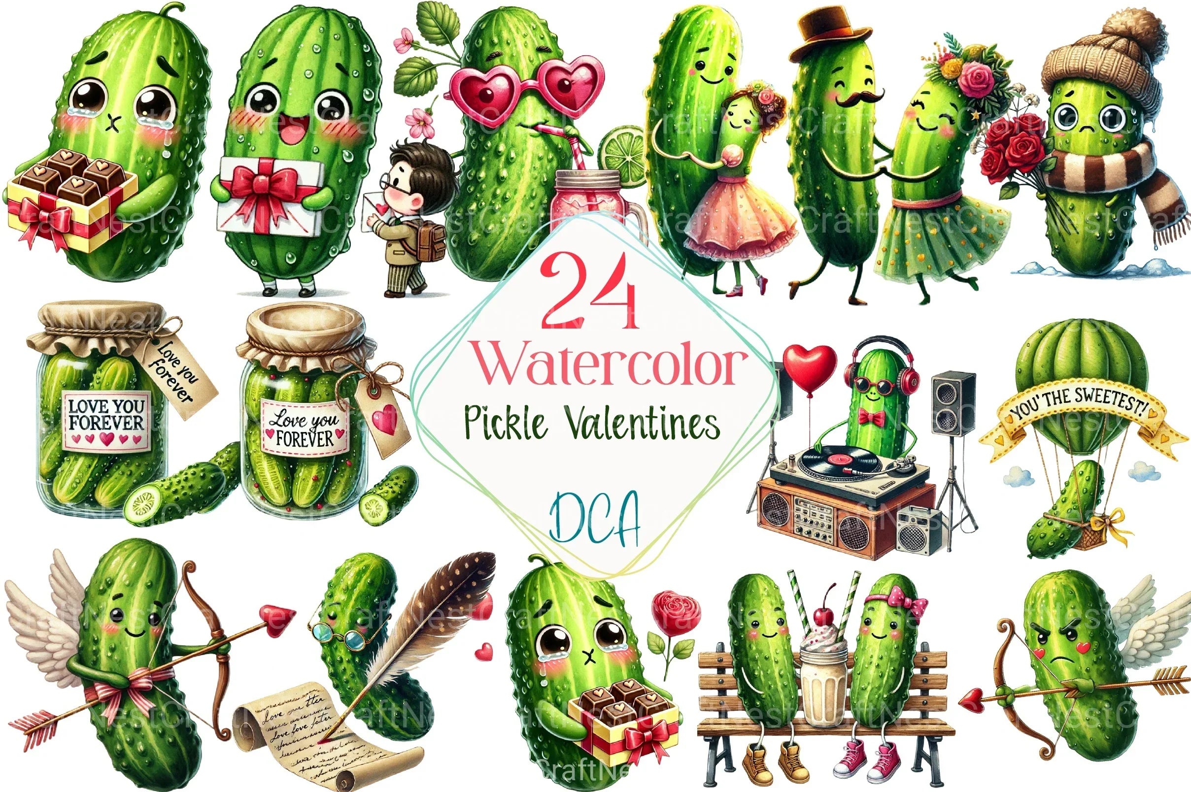 Cute Pickle Valentine's Clipart Bundle