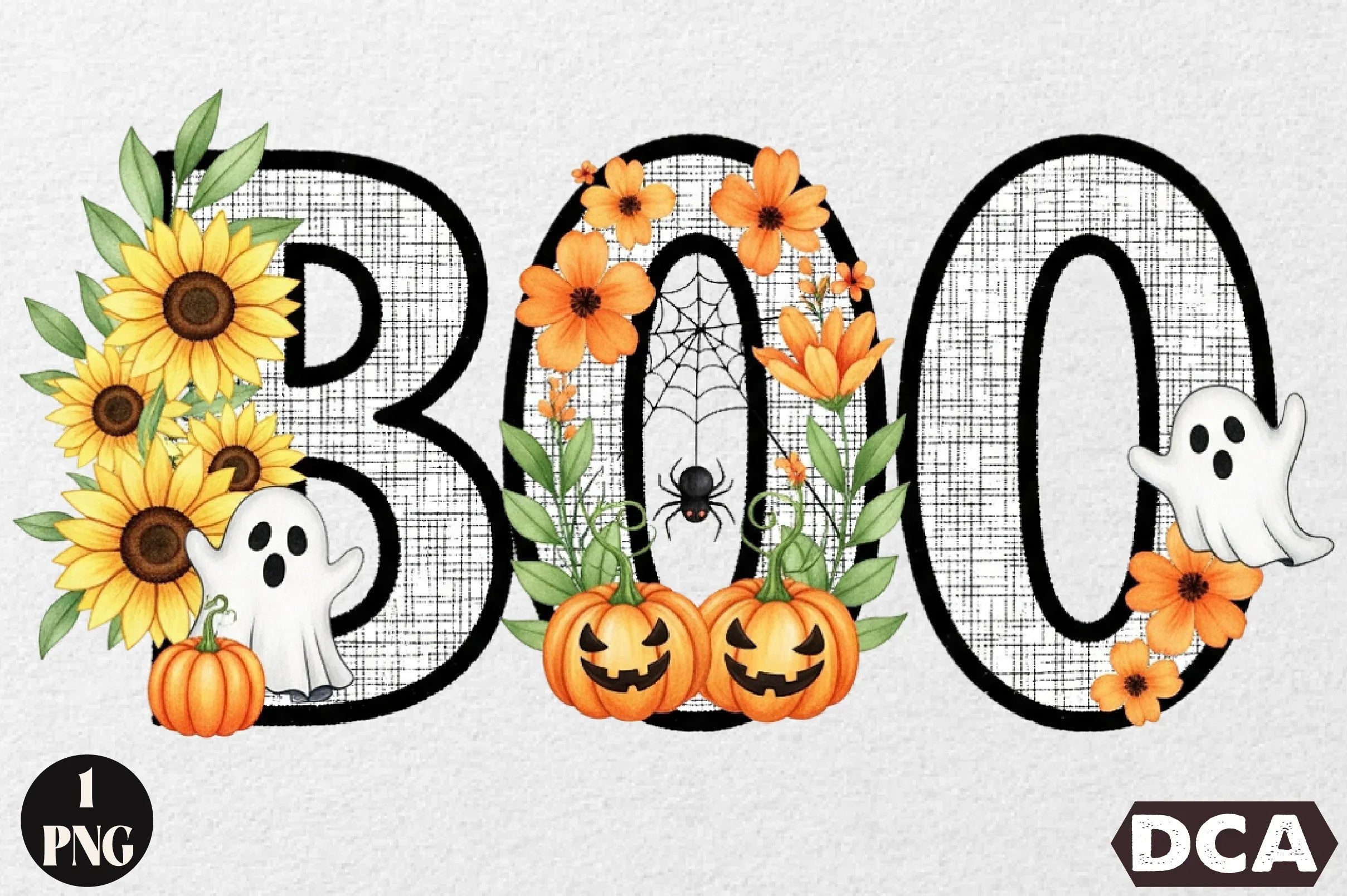 Floral Halloween Boo Clipart Bundle