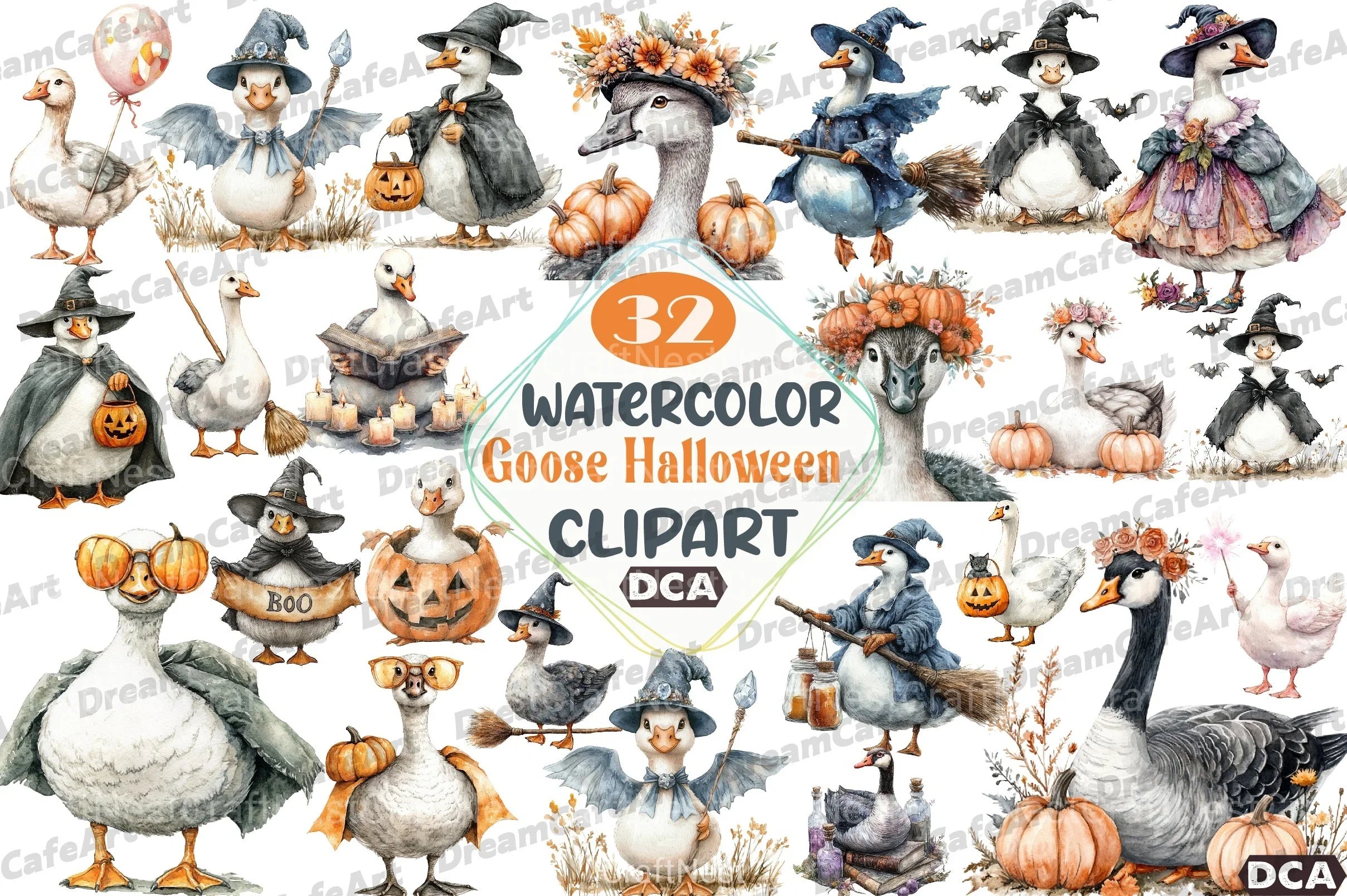 Witchy Goose Halloween Clipart Bundle
