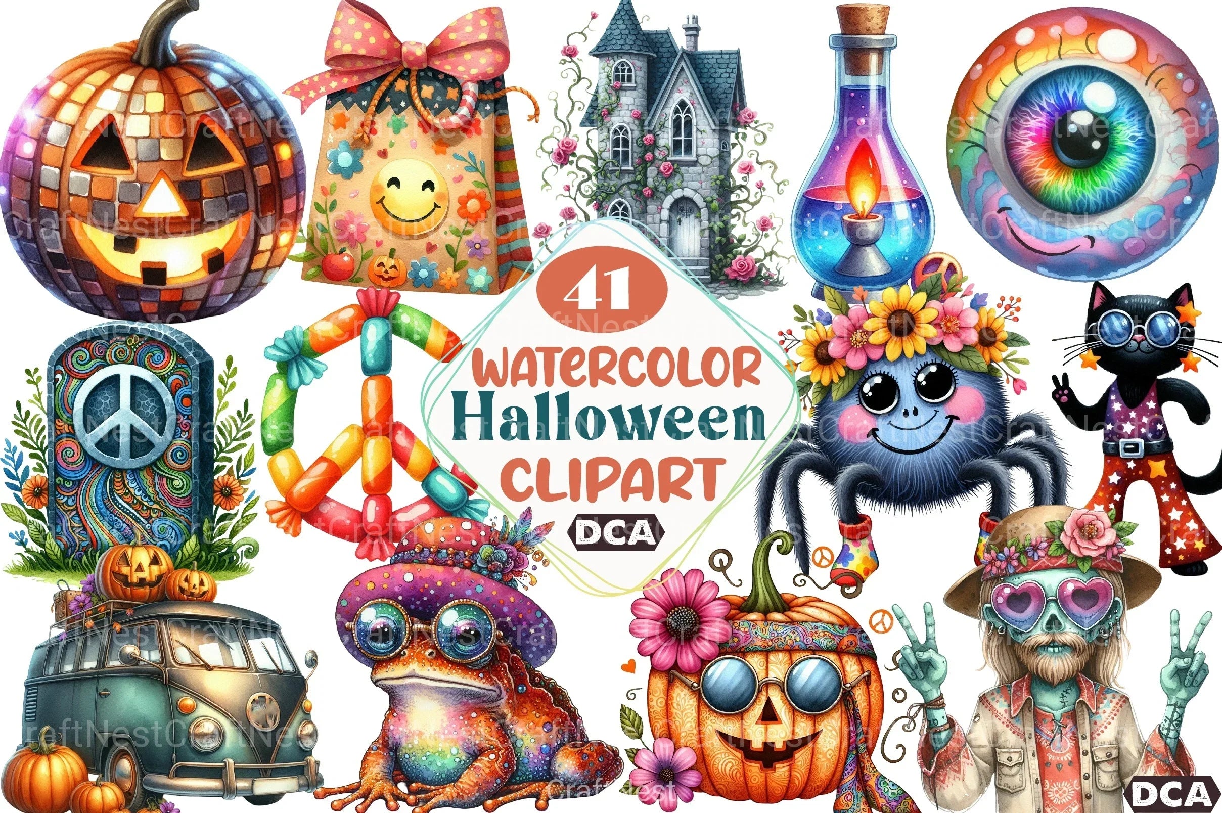 Groovy Halloween Clipart Bundle