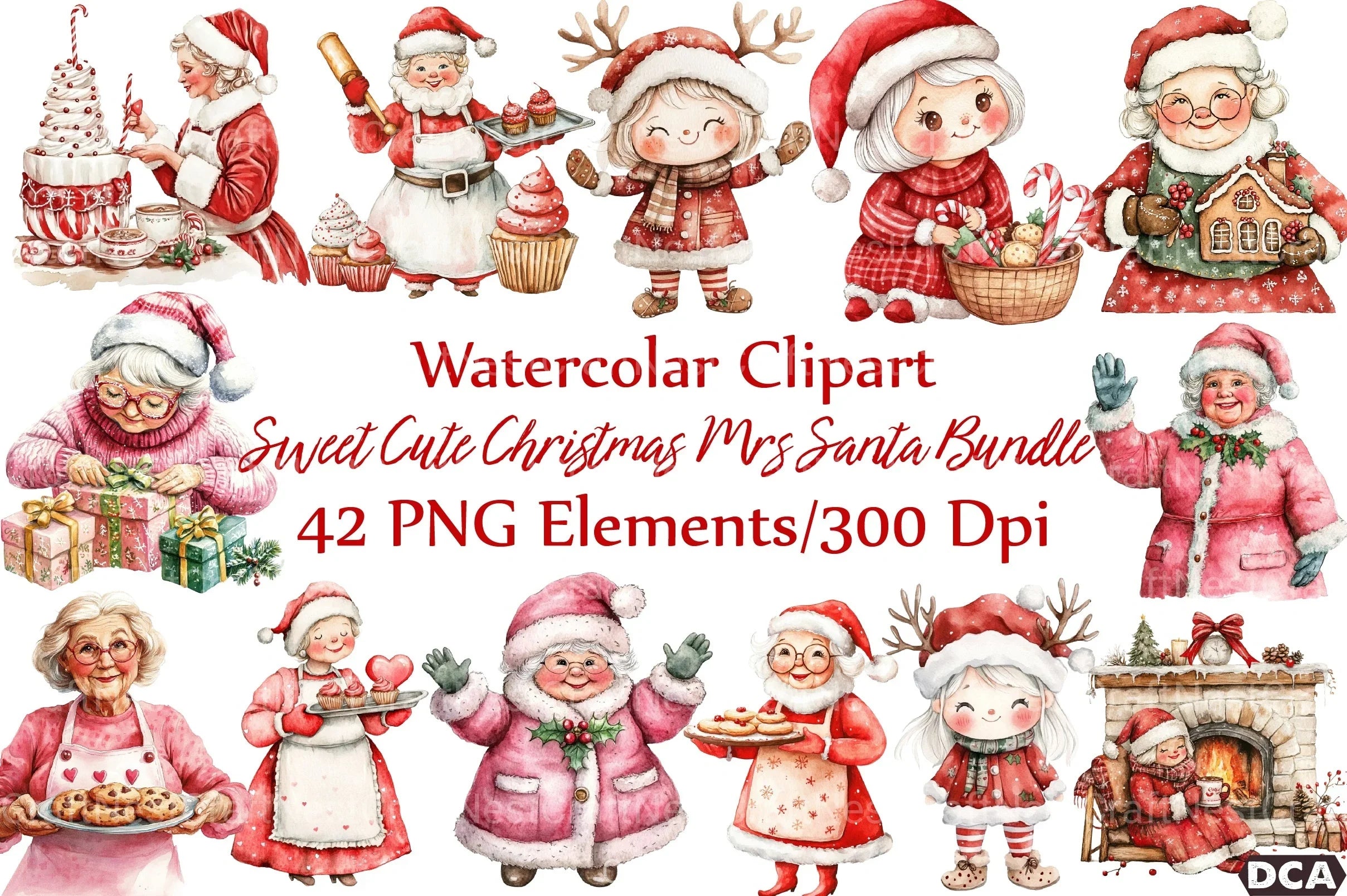 Sweet Cute Christmas Mrs. Santa Claus Clipart Bundle