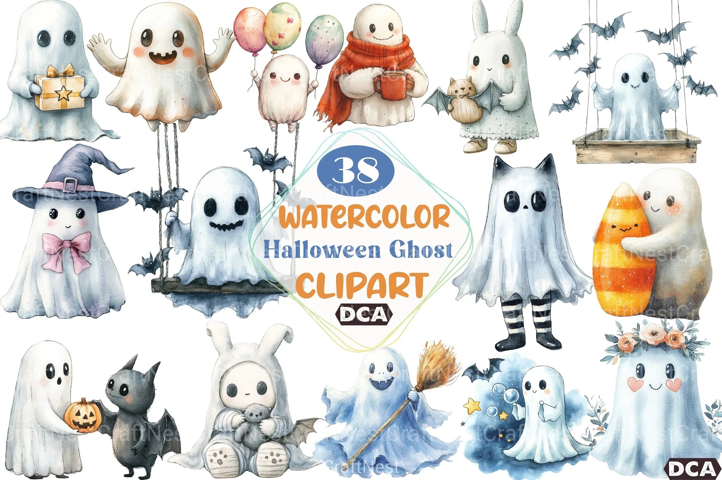 Cute Halloween Ghost Clipart Bundle