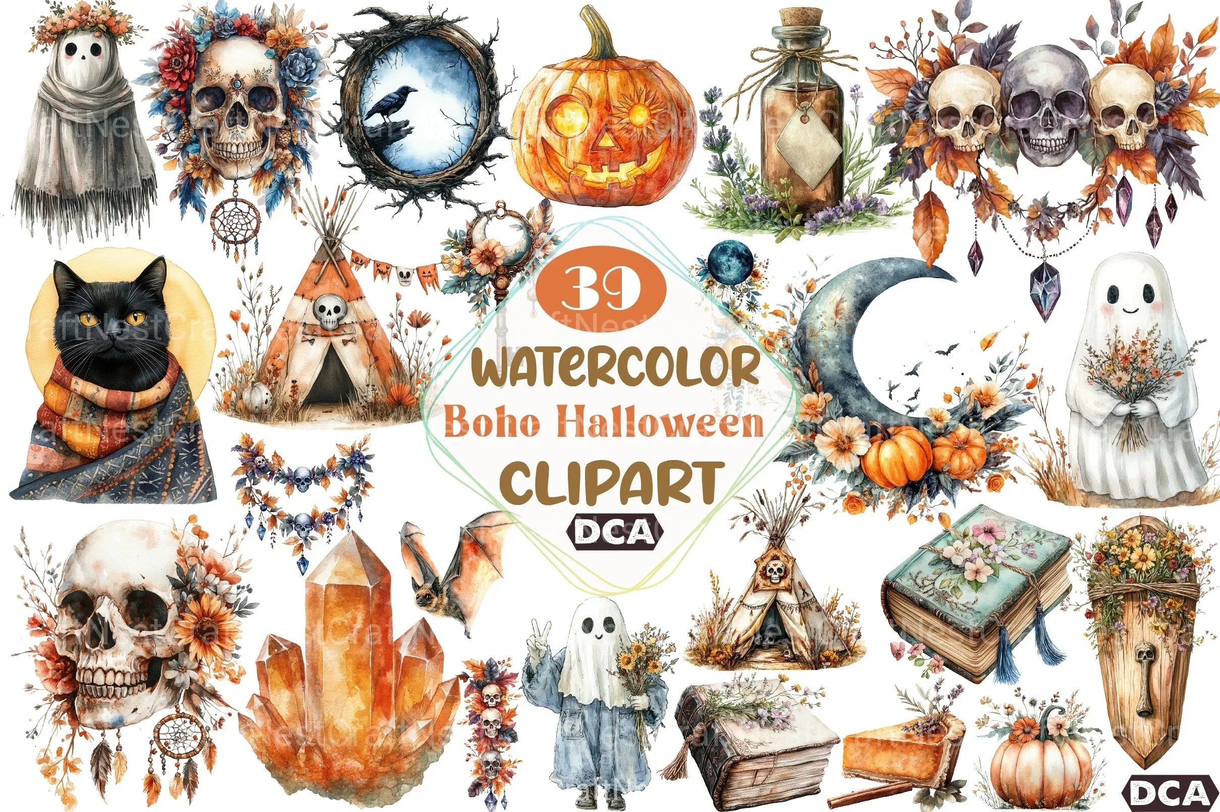 Boho Halloween Clipart Bundle