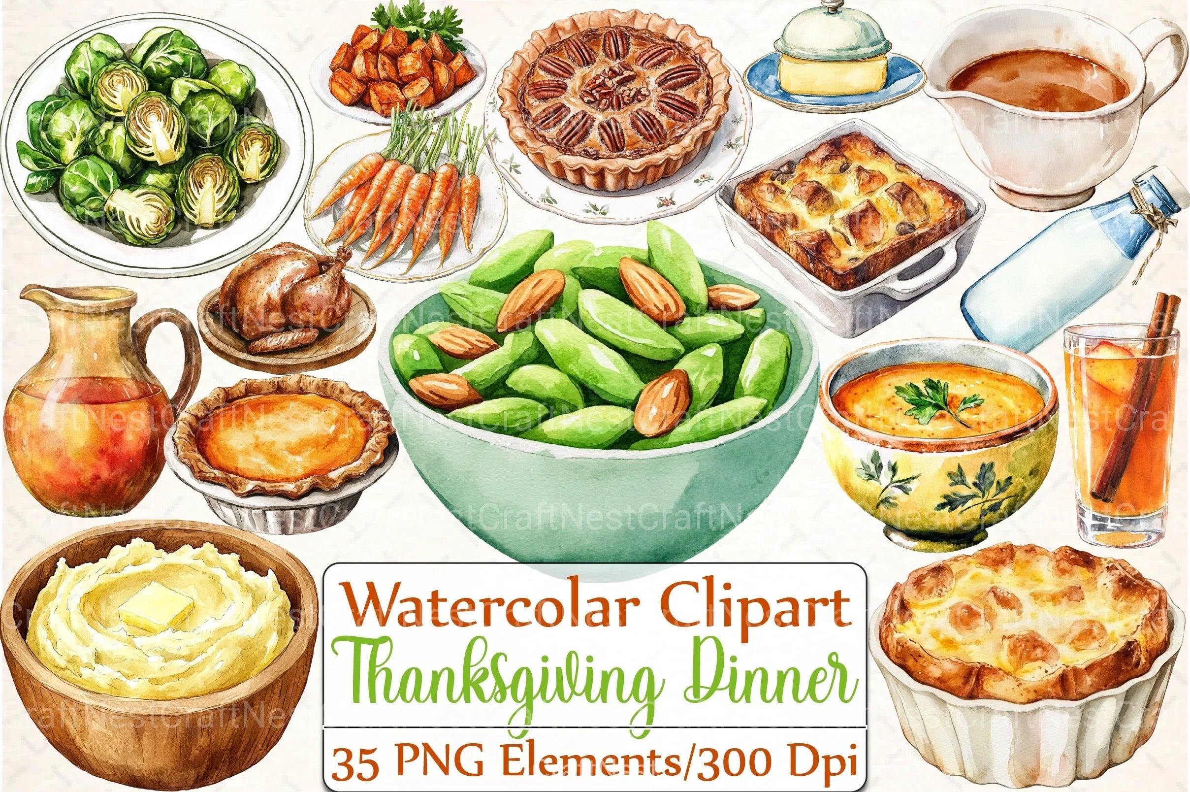 Rustic Thanksgiving Dinner Clipart Bundle