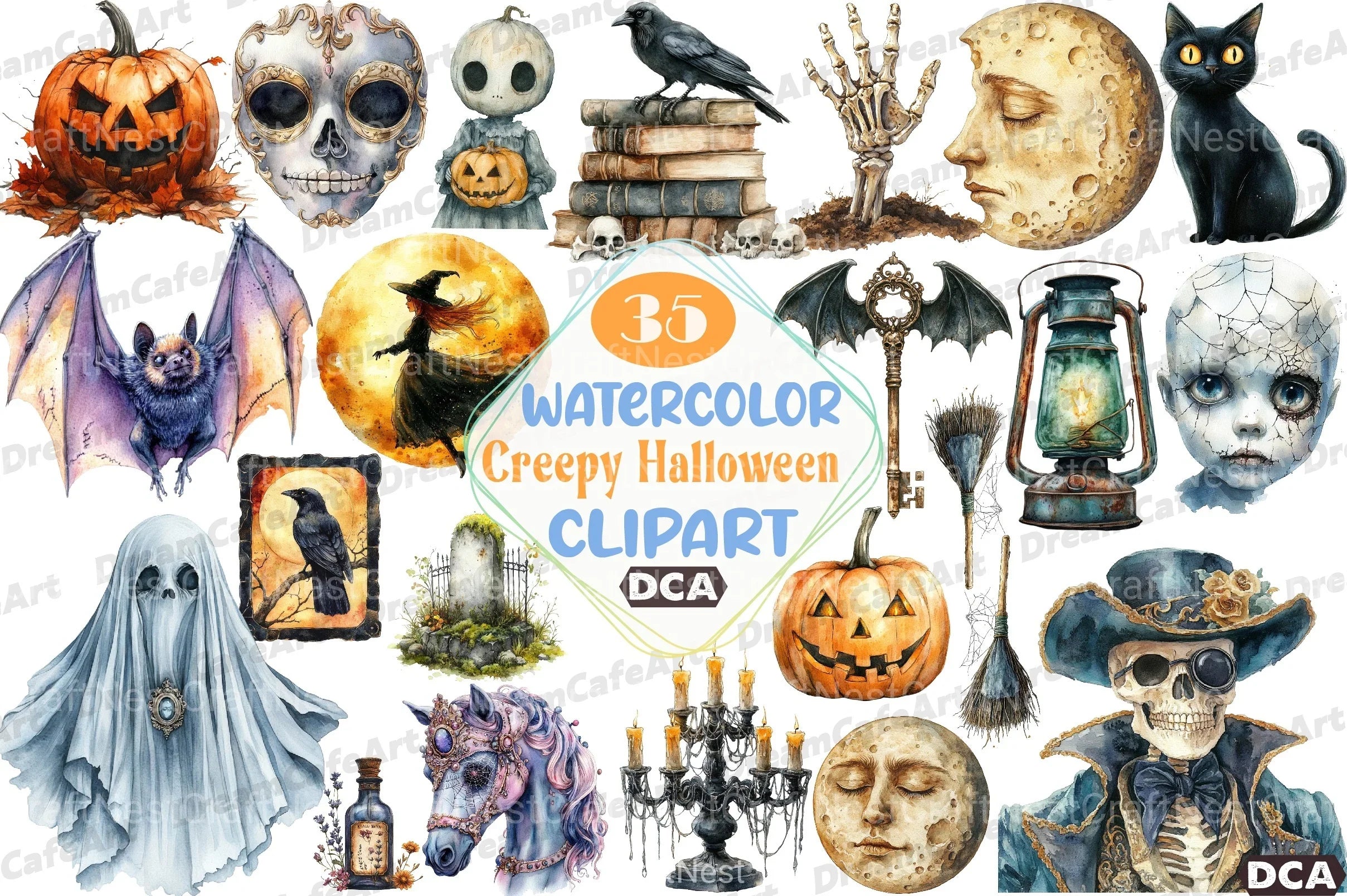 Vintage Creepy Halloween Clipart Bundle