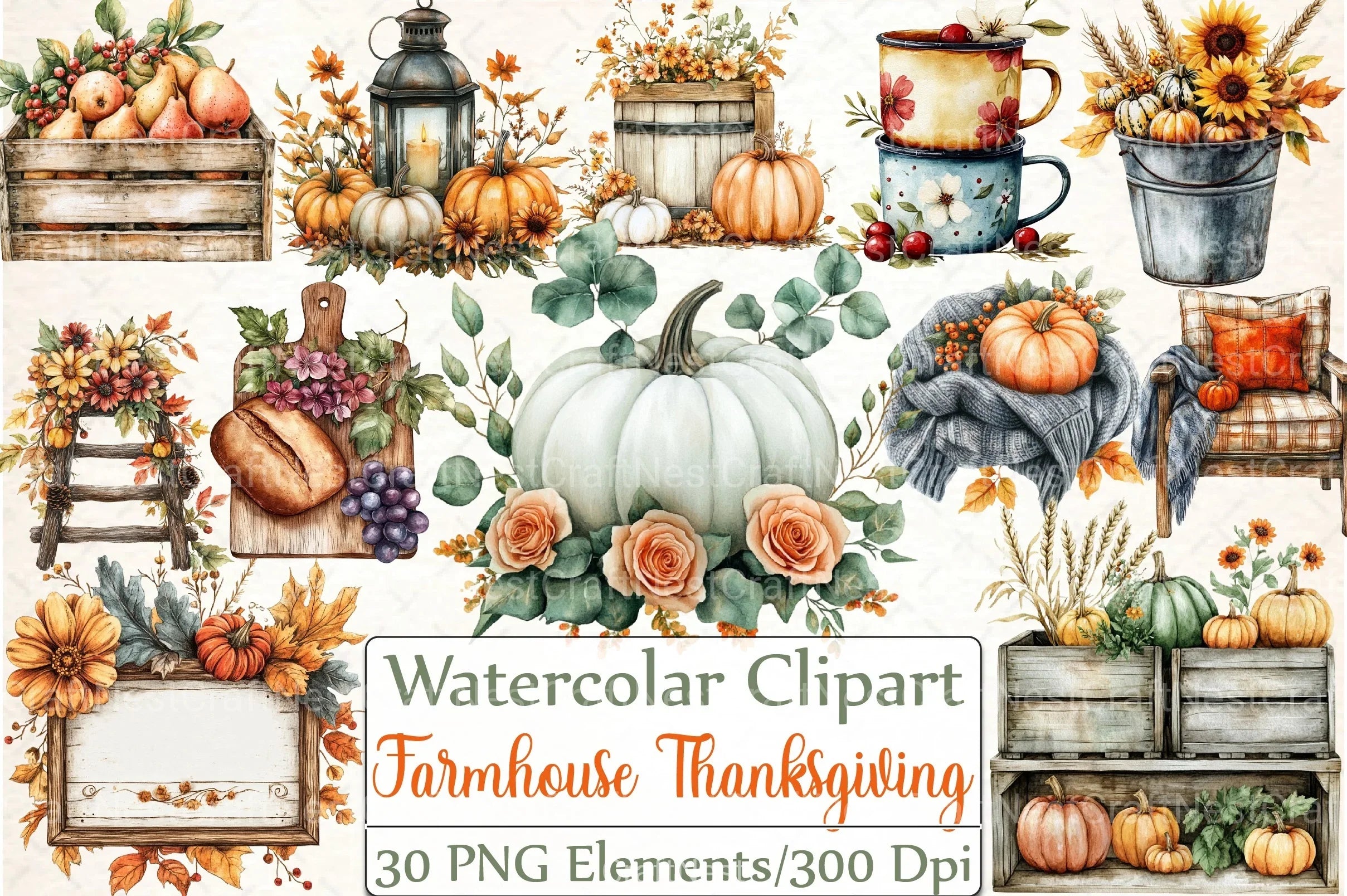 Farmhouse Thanksgiving Clipart Bundle