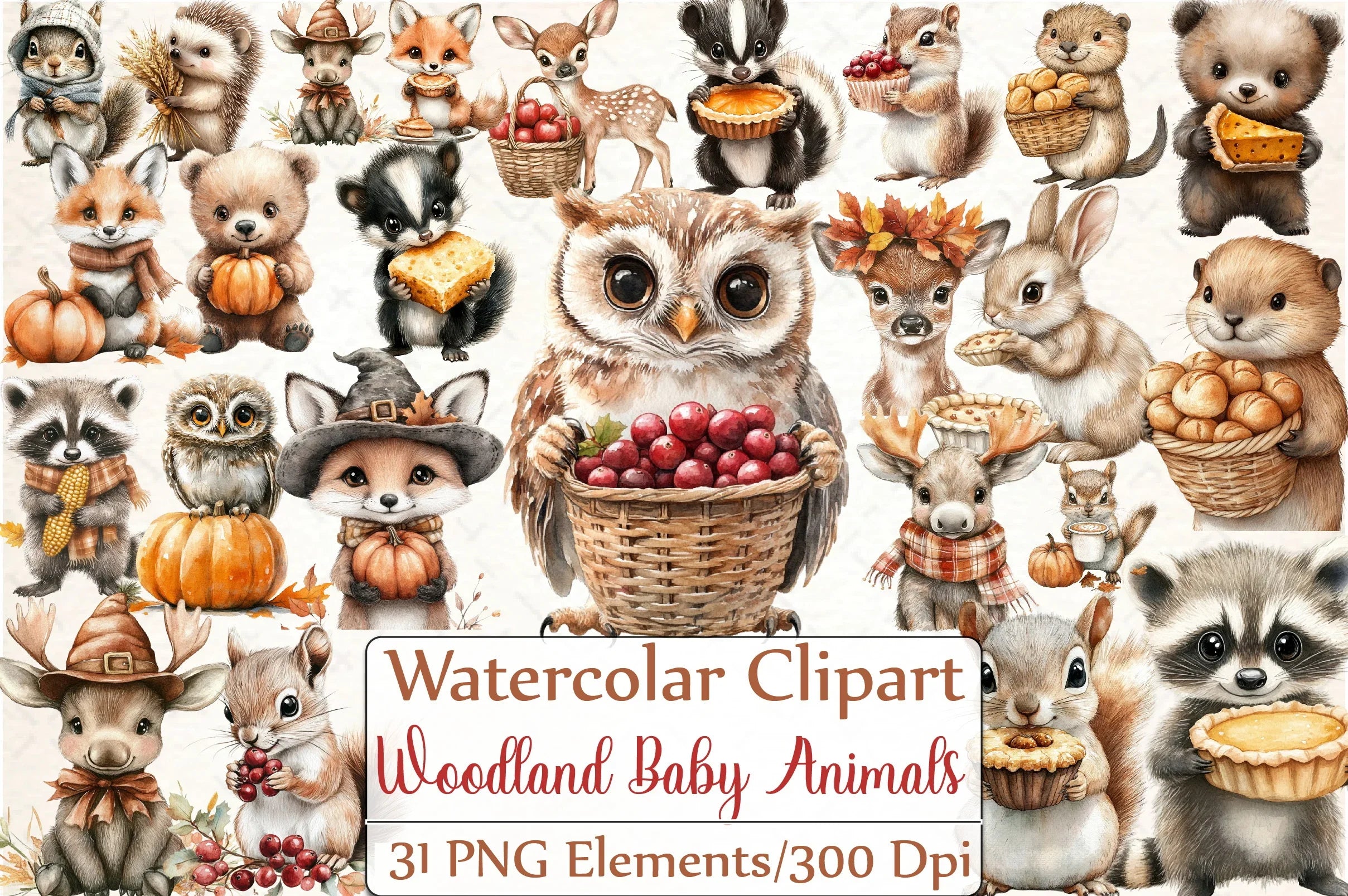 Woodland Baby Animals Thanksgiving Clipart Bundle