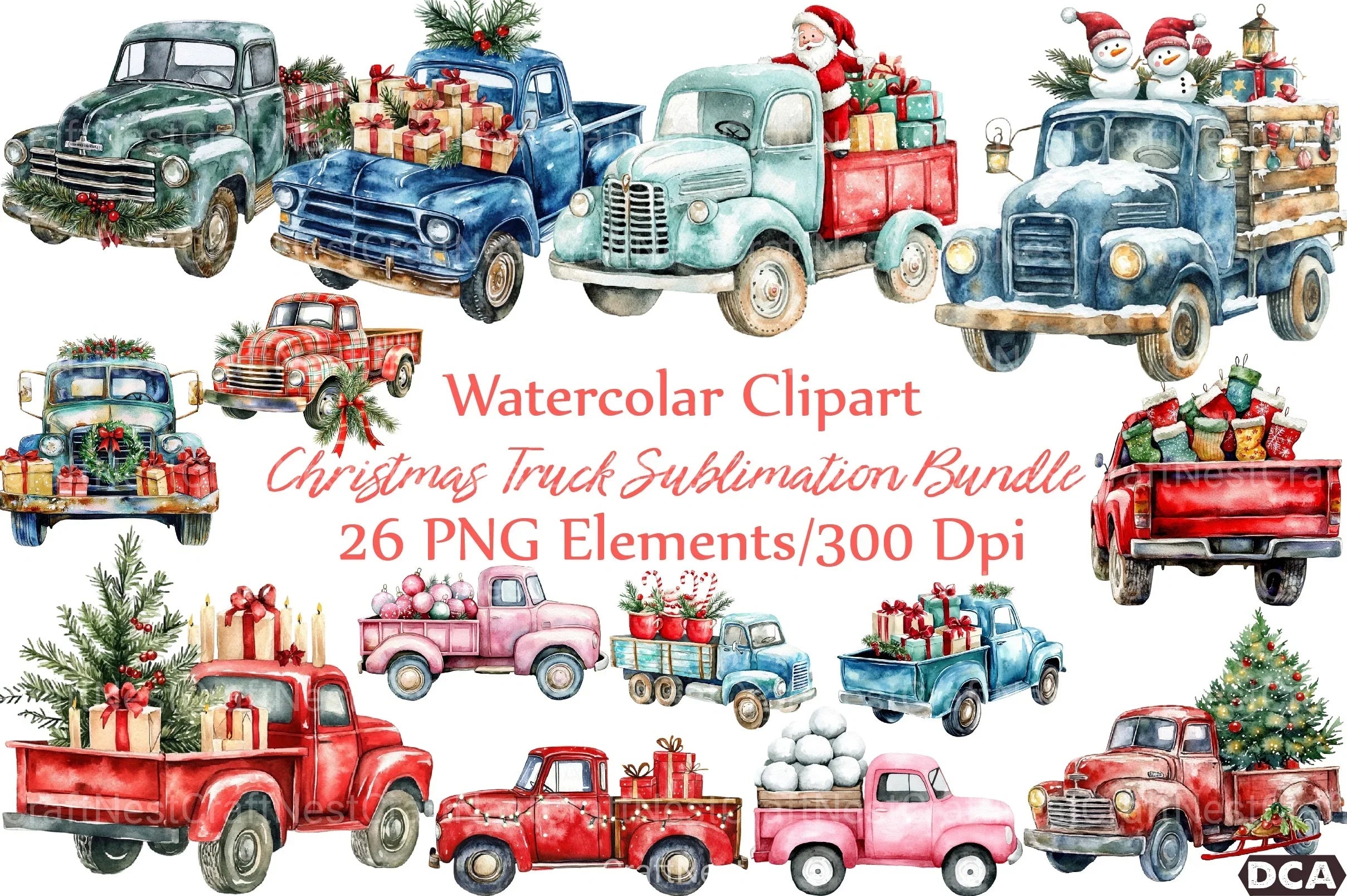 Christmas Truck Clipart Bundle