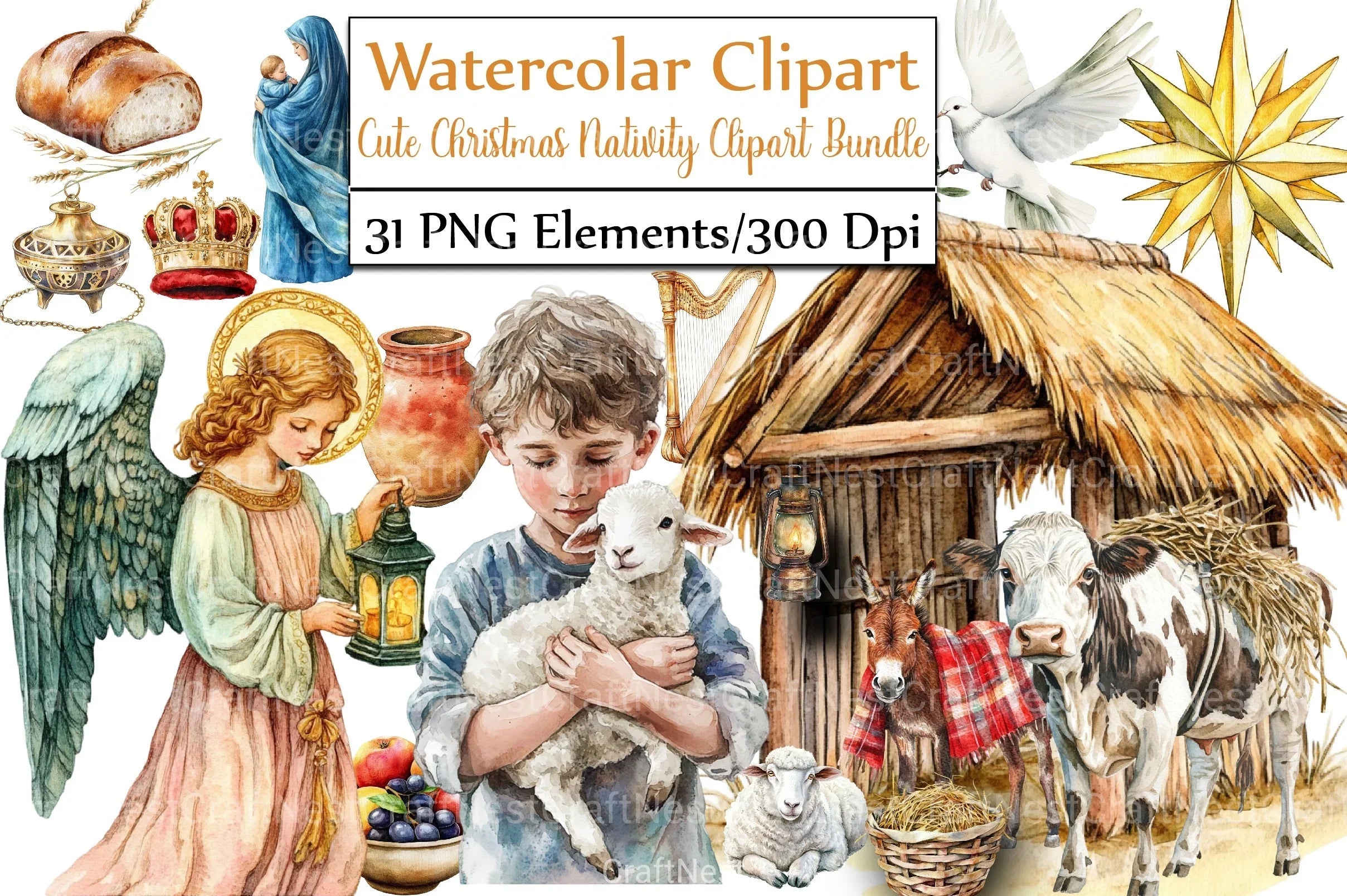 Cute Christmas Nativity Clipart Bundle