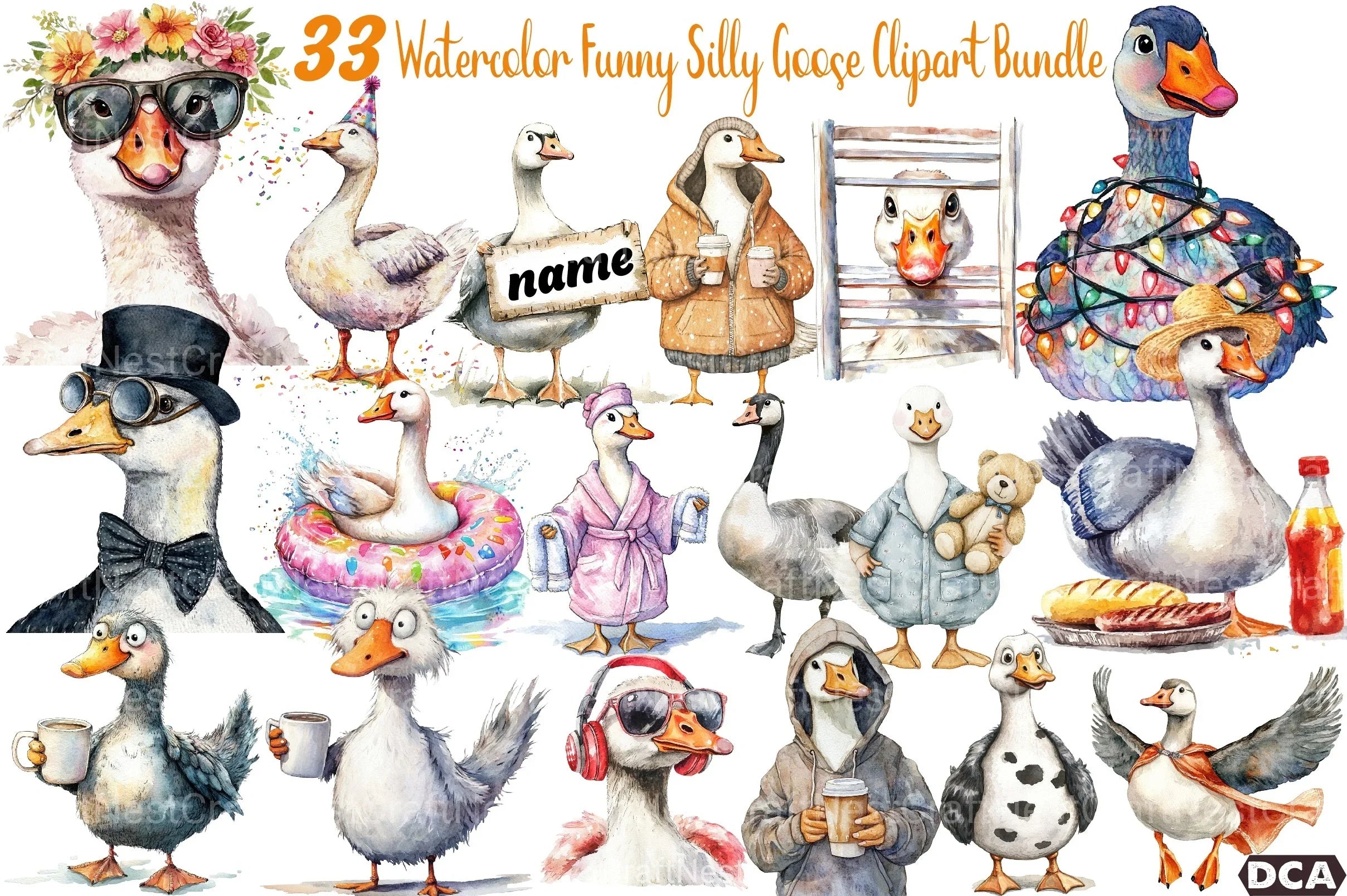 Funny Silly Goose Clipart Bundle