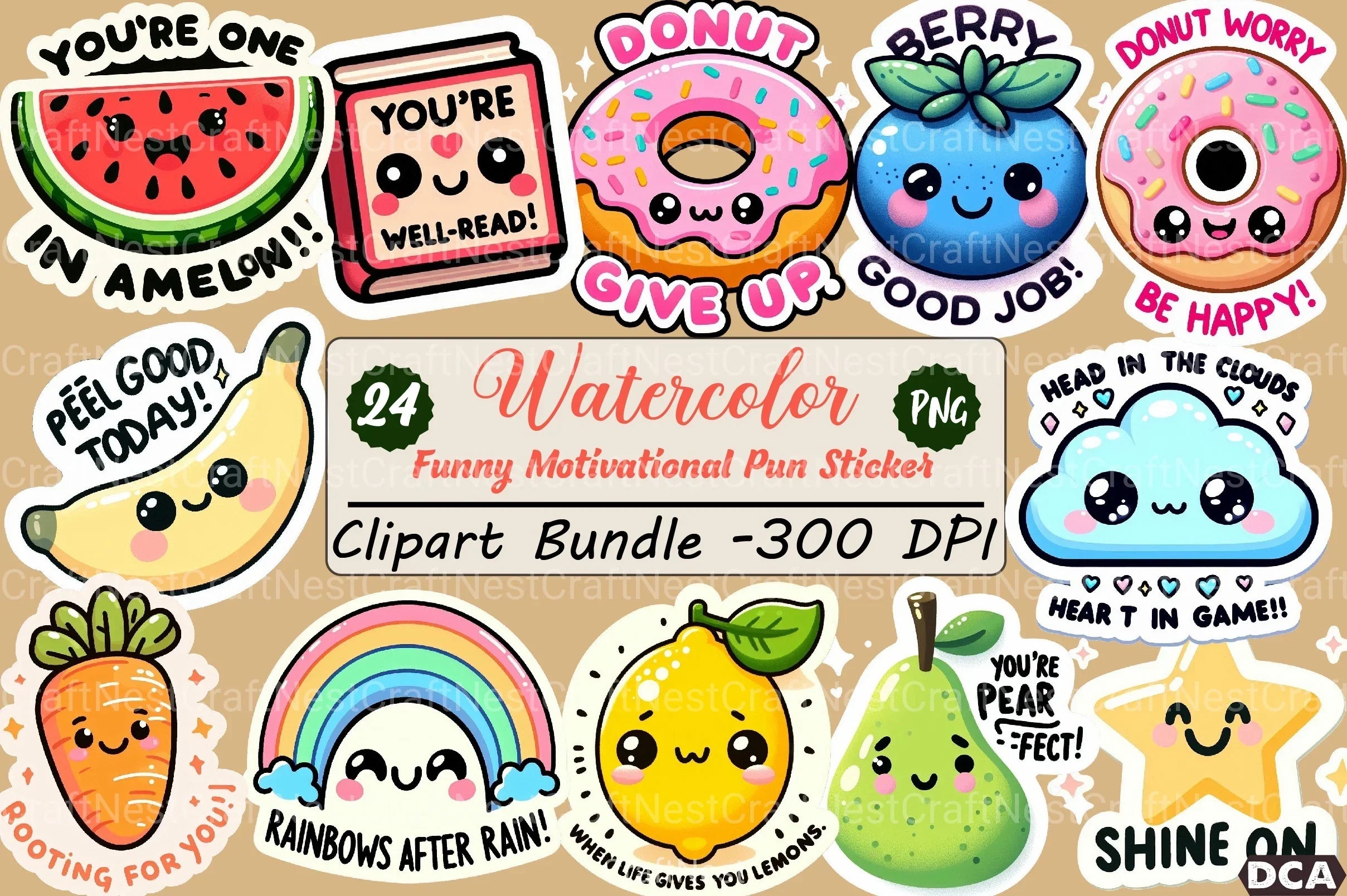 Funny Motivational Pun Sticker Clipart Bundle