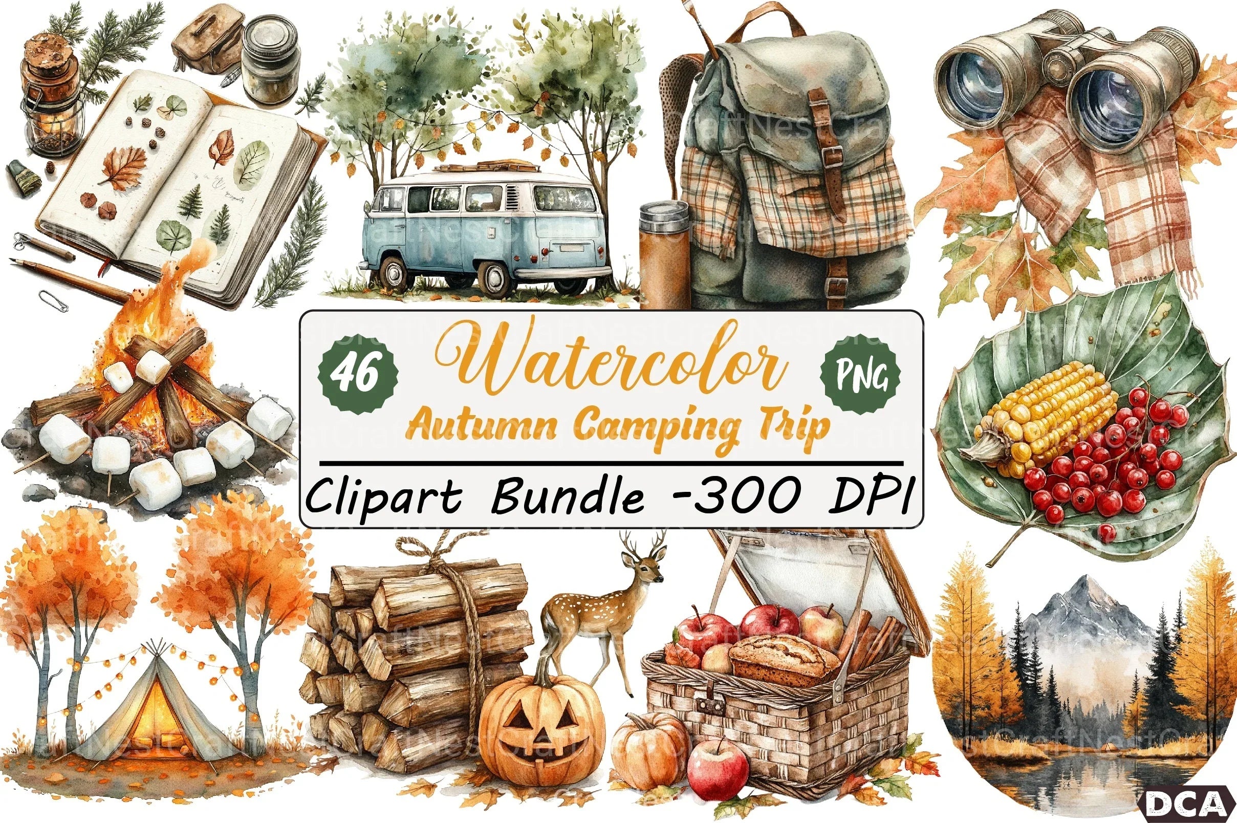 Autumn Camping Clipart Bundle
