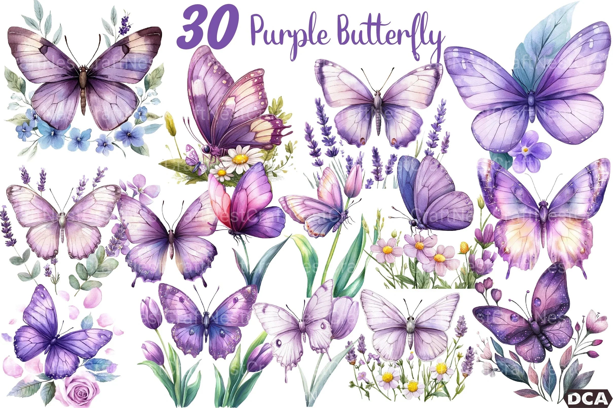 Purple Spring Butterfly Clipart Bundle