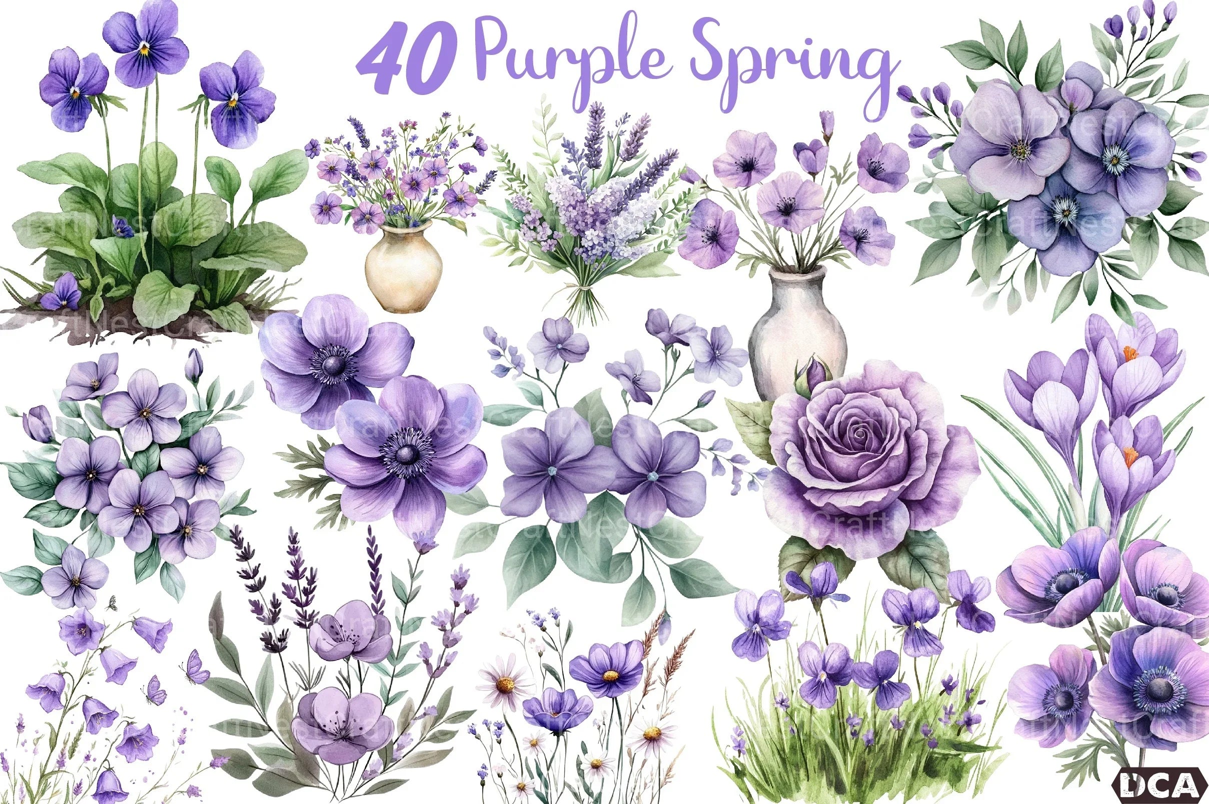 Purple Spring Clipart Bundle